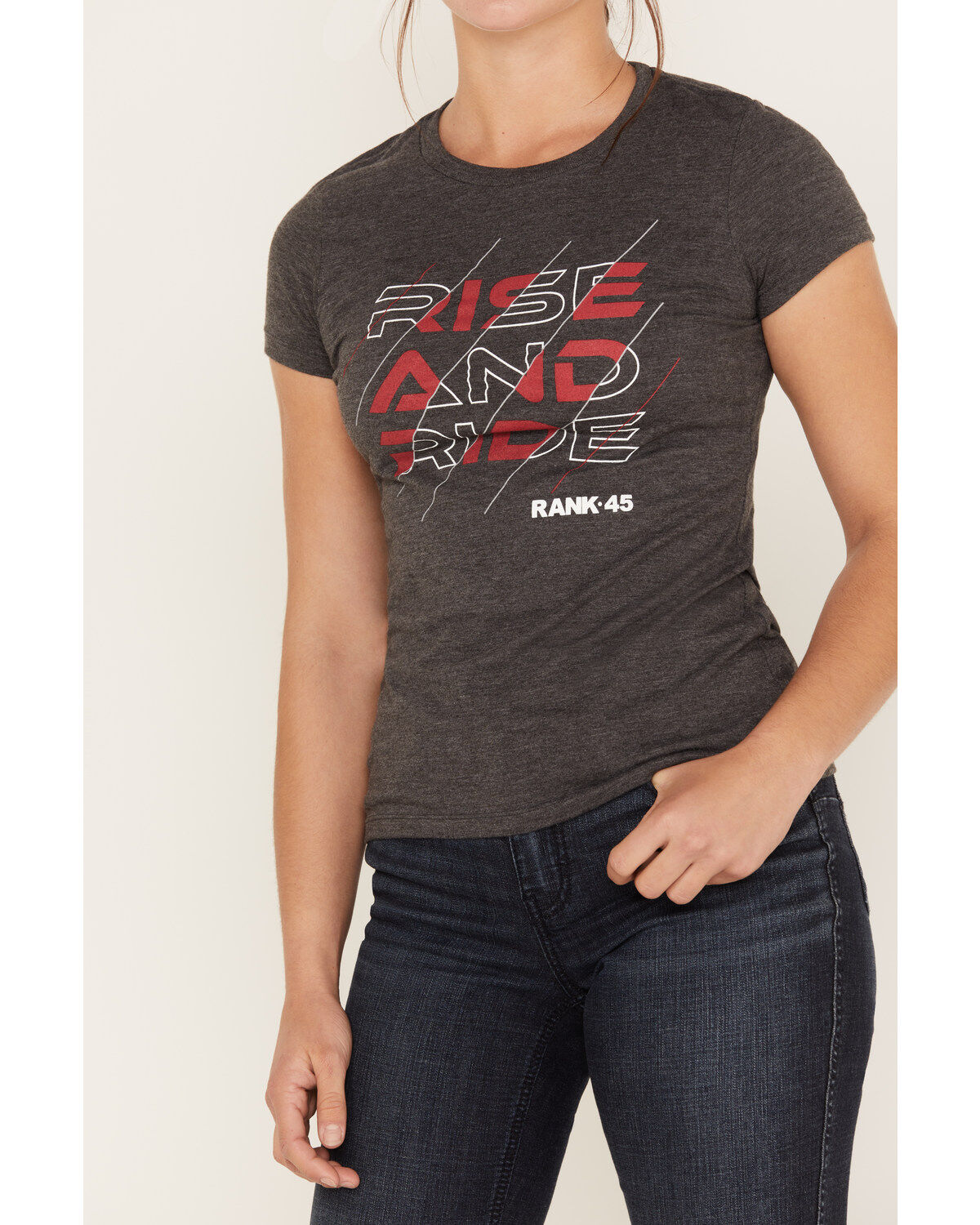 RANK 45® Women's Rise and Ride Short Sleeve Graphic Tee, Charcoal