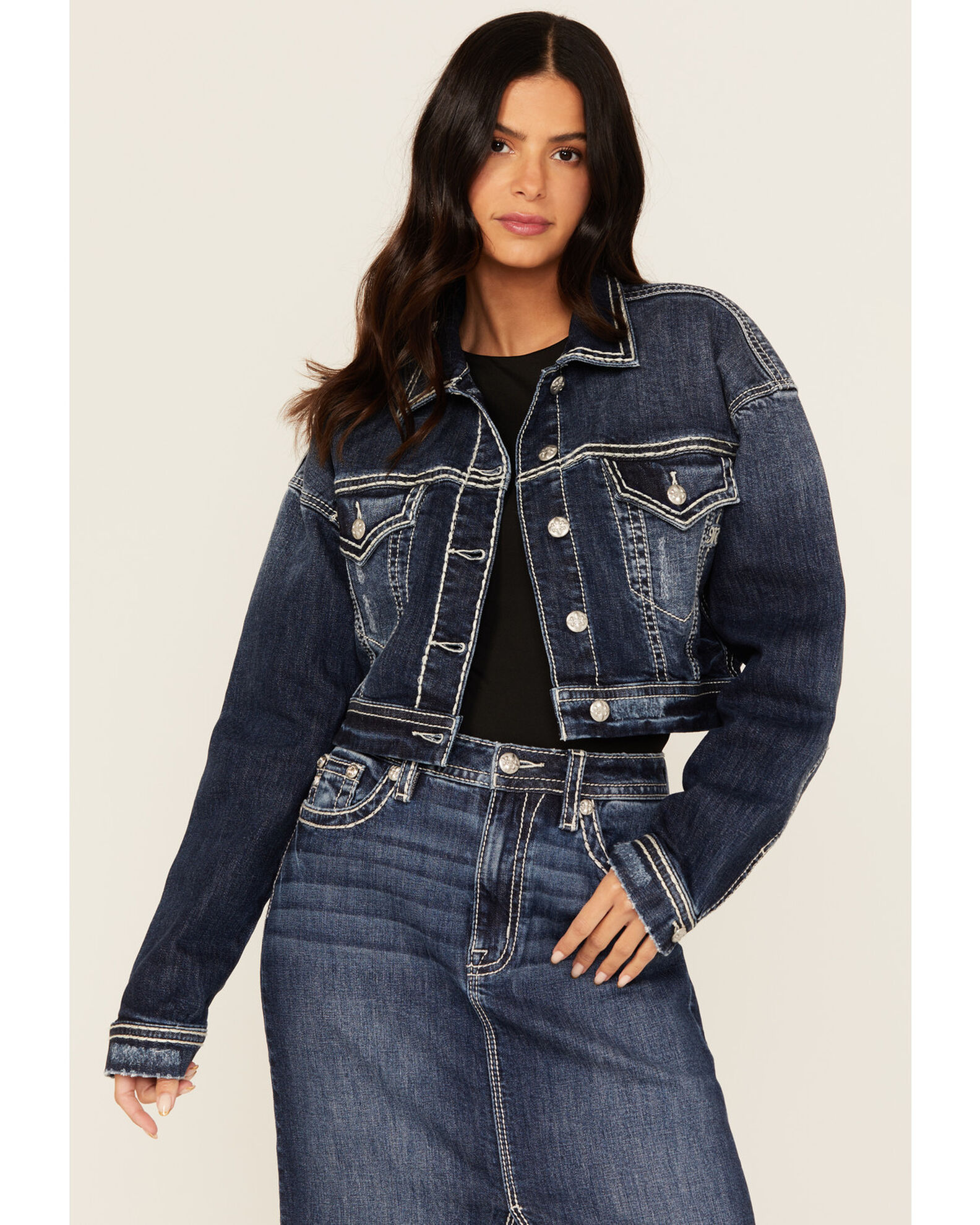Miss Me Women's Dark Wash Cropped Denim Jacket, Dark Wash