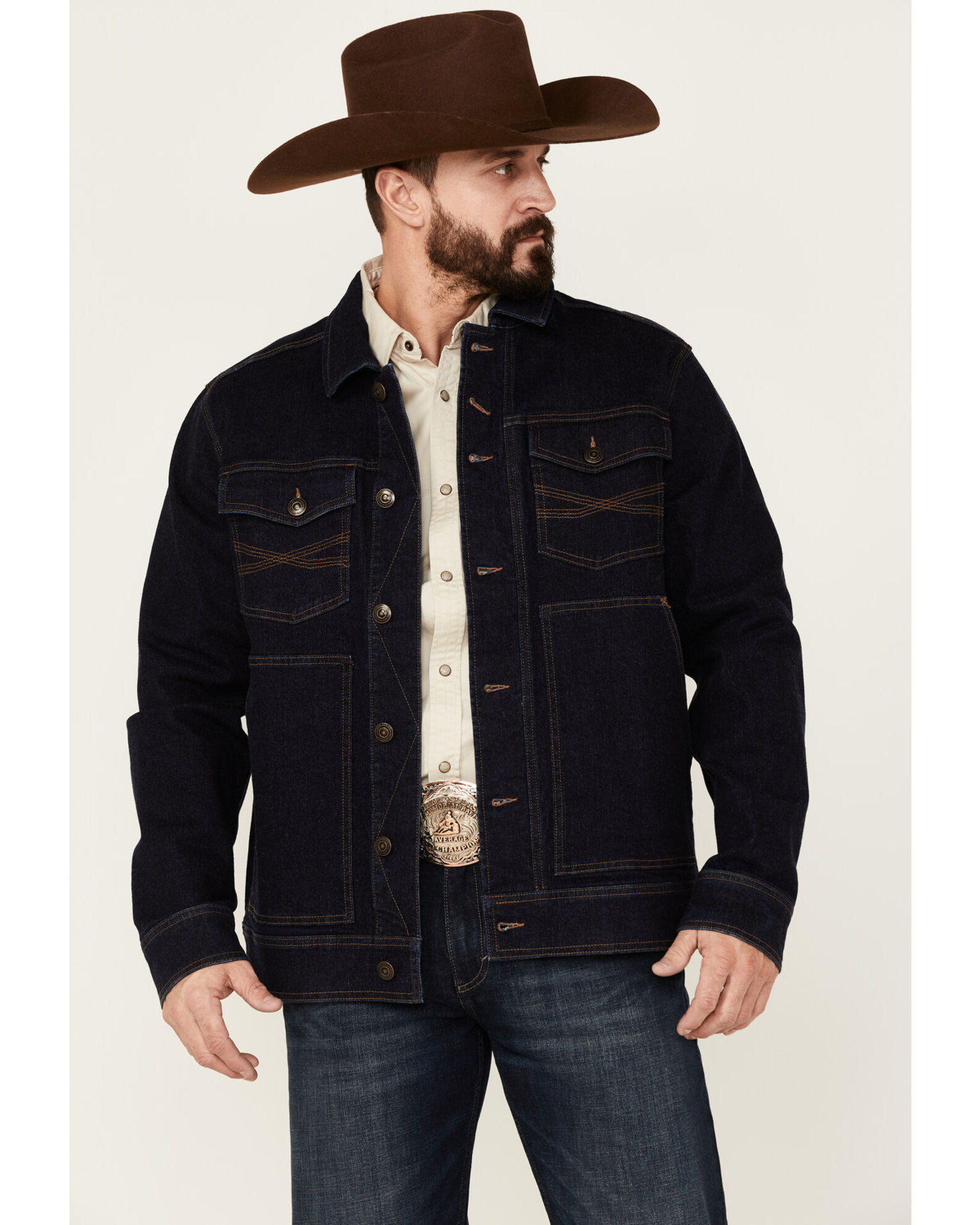 Blue Ranchwear Mens Button Down Dark Denim Trucker Jacket Dark Blue