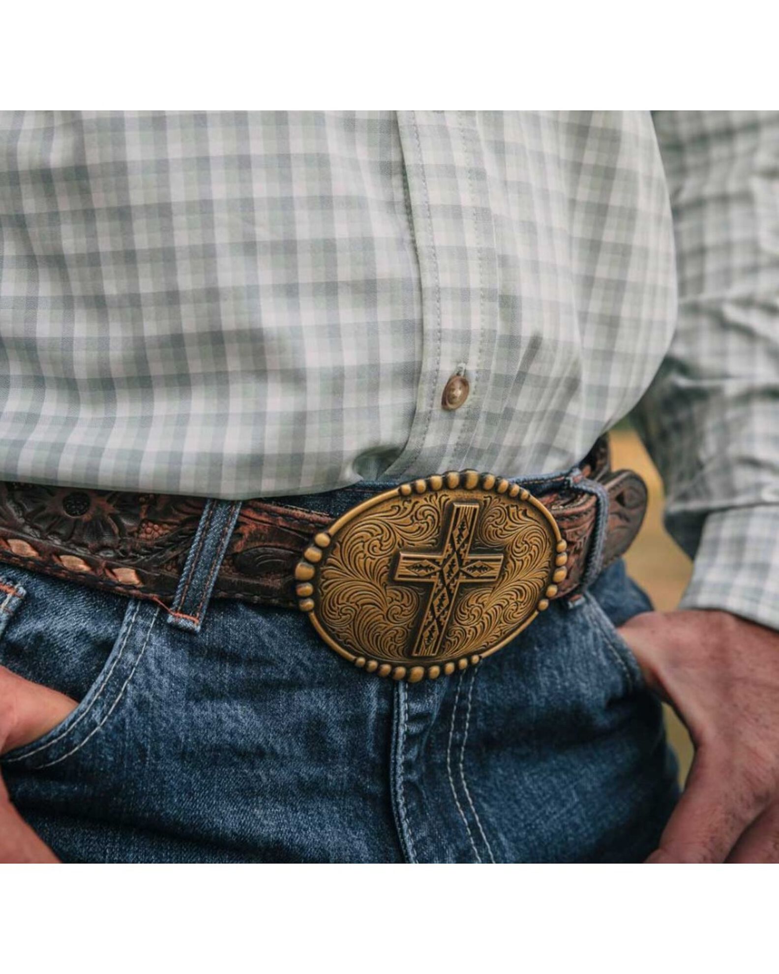 Montana Silversmiths Men's Faith of the Southwest Belt Buckle, Silver