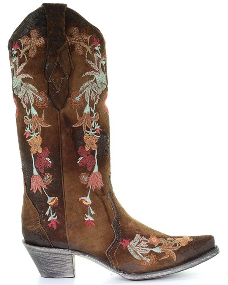 Corral Womens White Floral Embroidered Western Boots Snip Toe Boot