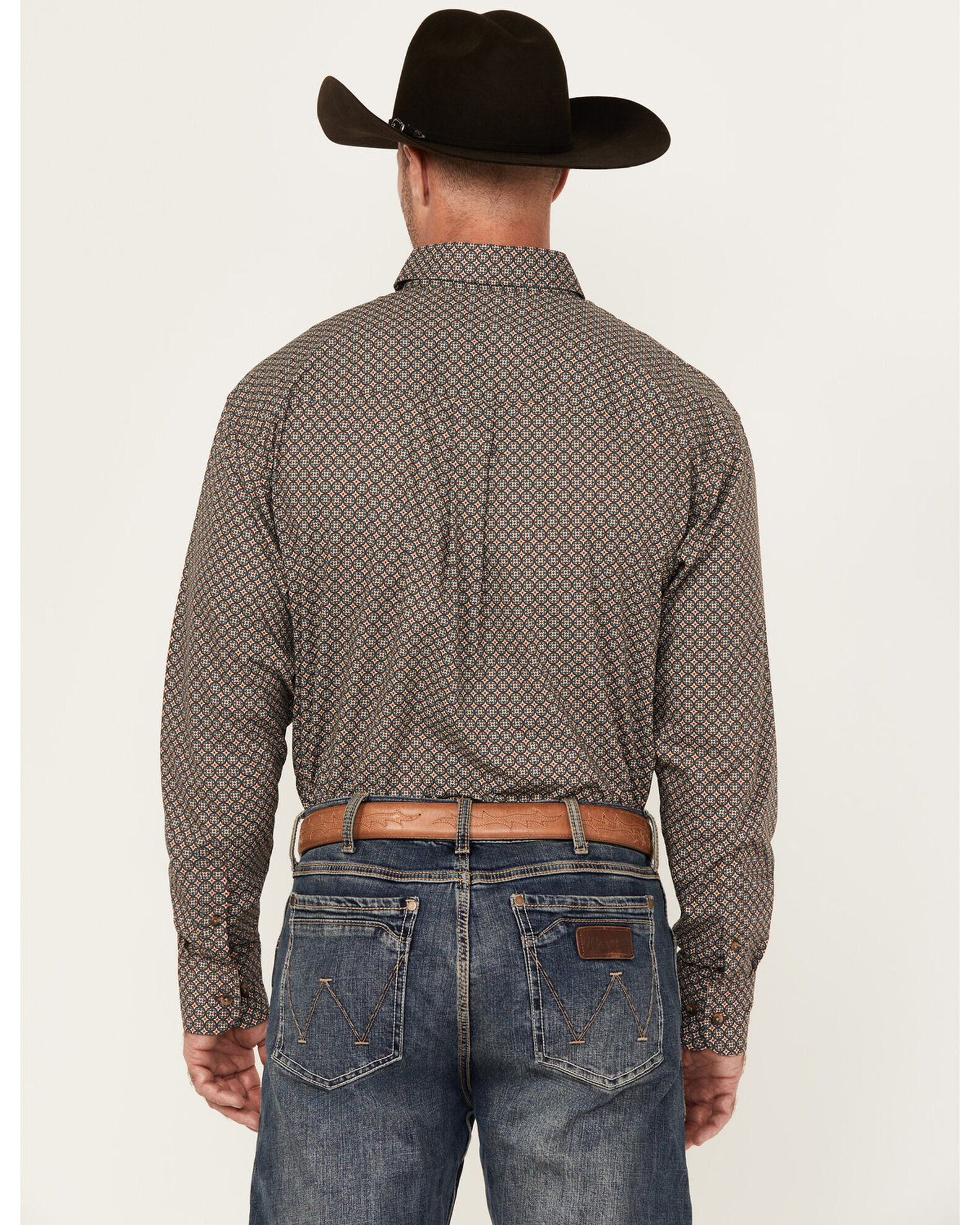 George Strait By Wrangler Mens Geo Print Long Sleeve Snap Stretch