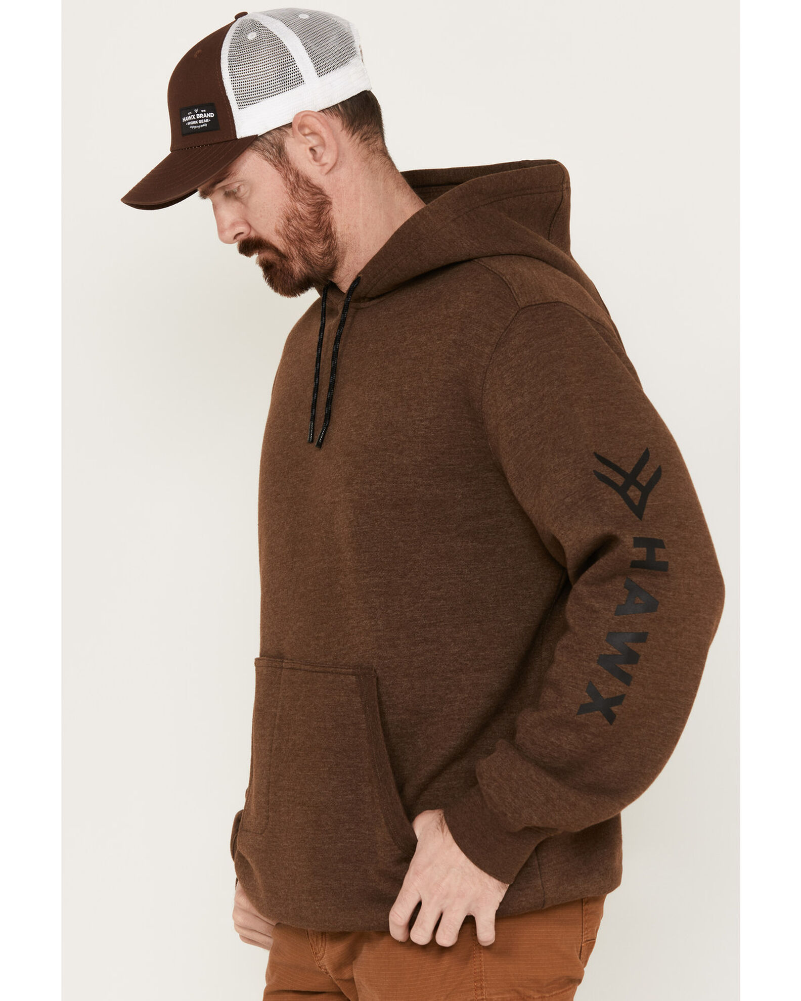Hawx Men's Primo Logo Graphic Fleece Hooded Work Sweatshirt, Brown