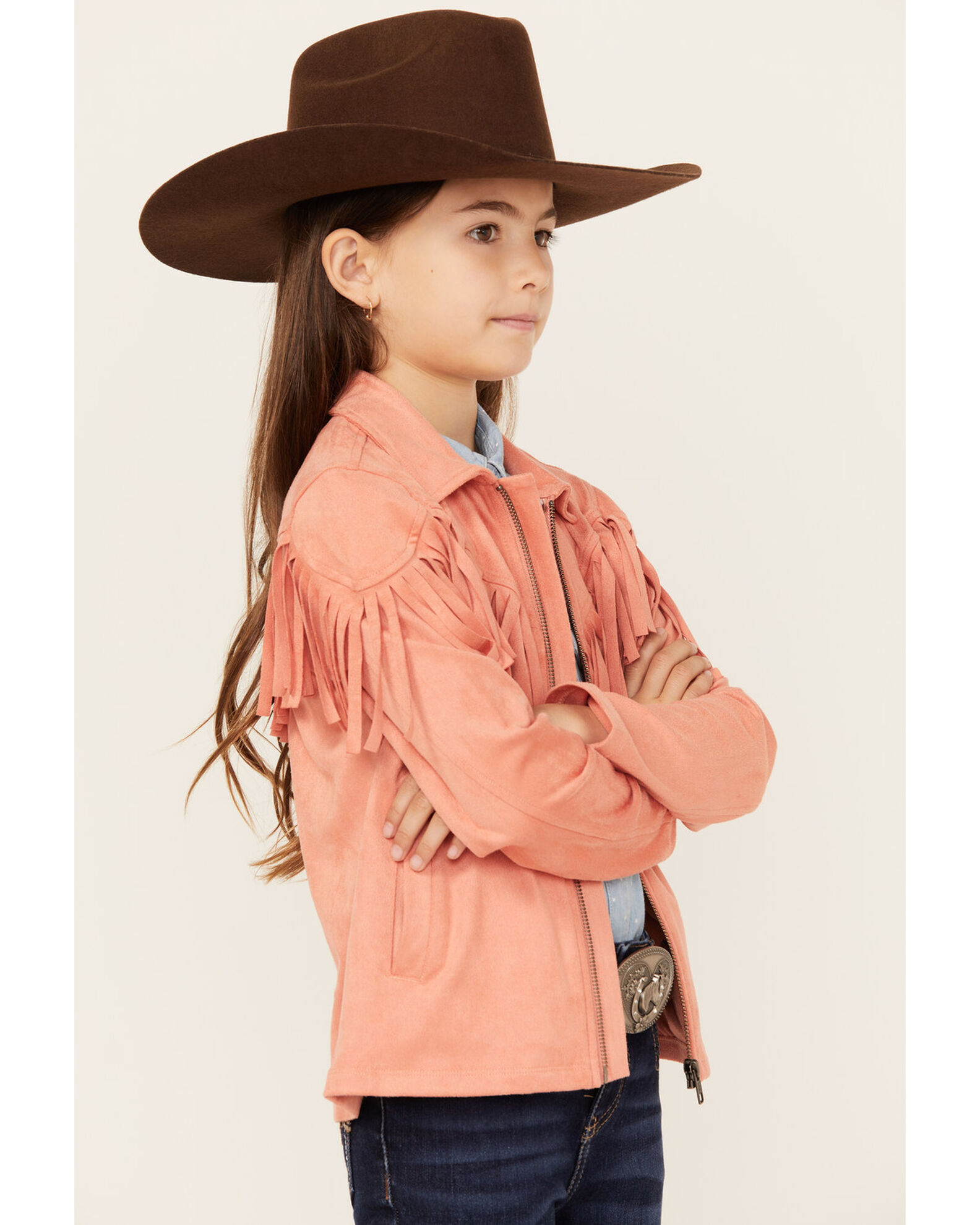 Shyanne Girls Juniper Faux Suede Fringe Jacket Rose
