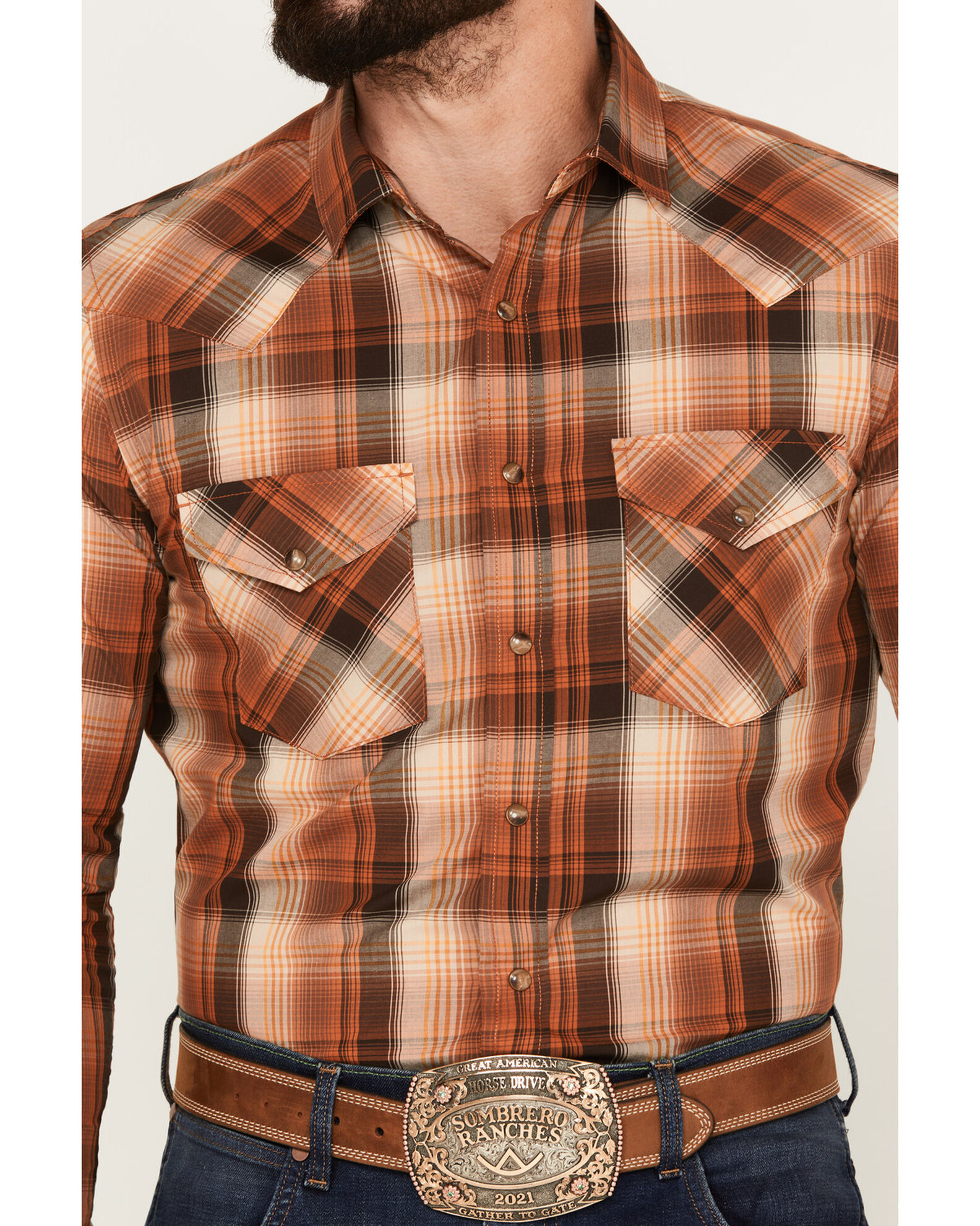 Pendleton Mens Frontier Plaid Long Sleeve Snap Western Shirt Rust Copper