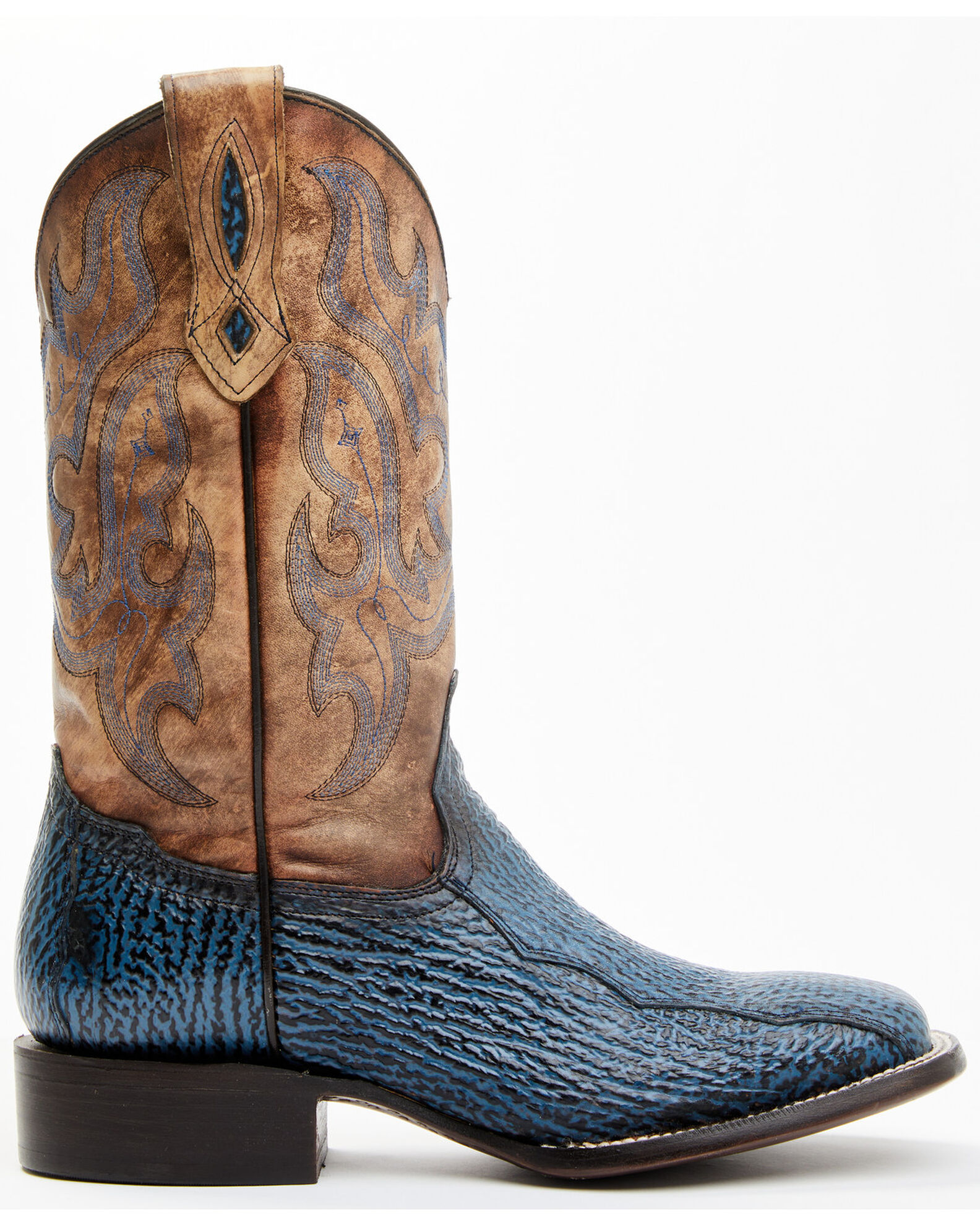 Cody James Mens Exotic Shark Western Boots Broad Square Toe Blue