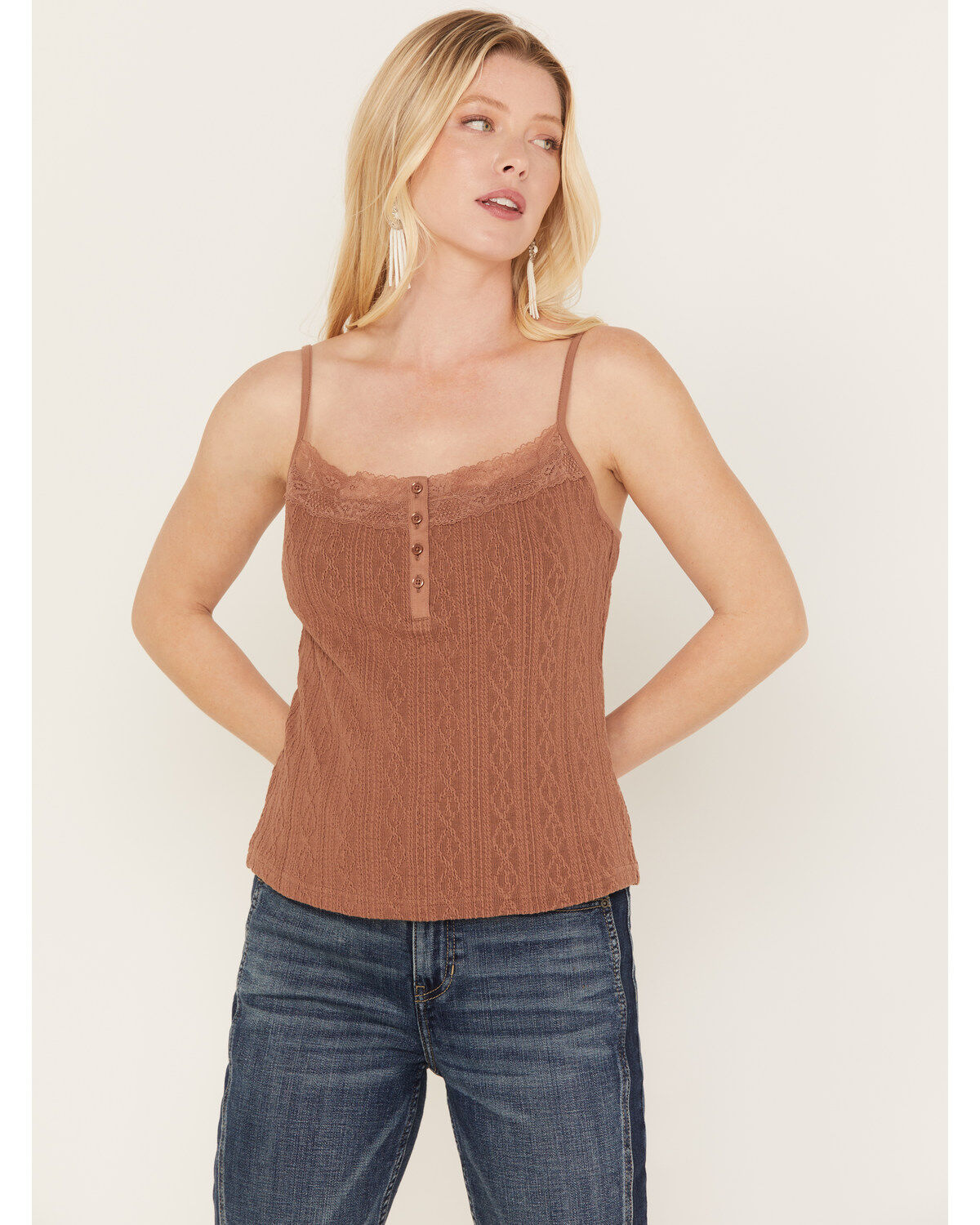 Idyllwind Women's Ella Texture Cable Tank Top, Brown