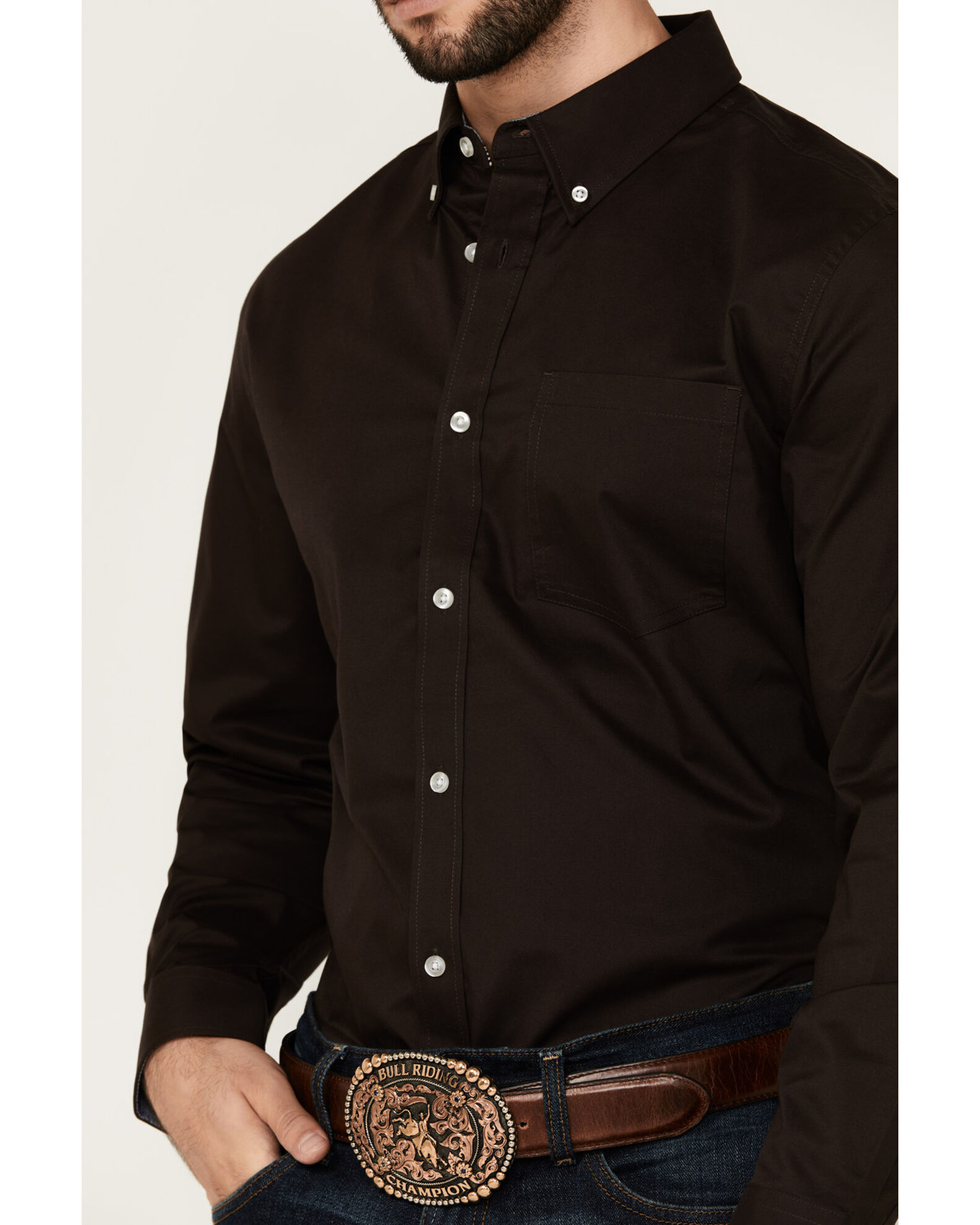 Cody James Mens Basic Solid Long Sleeve Button Down Stretch Western