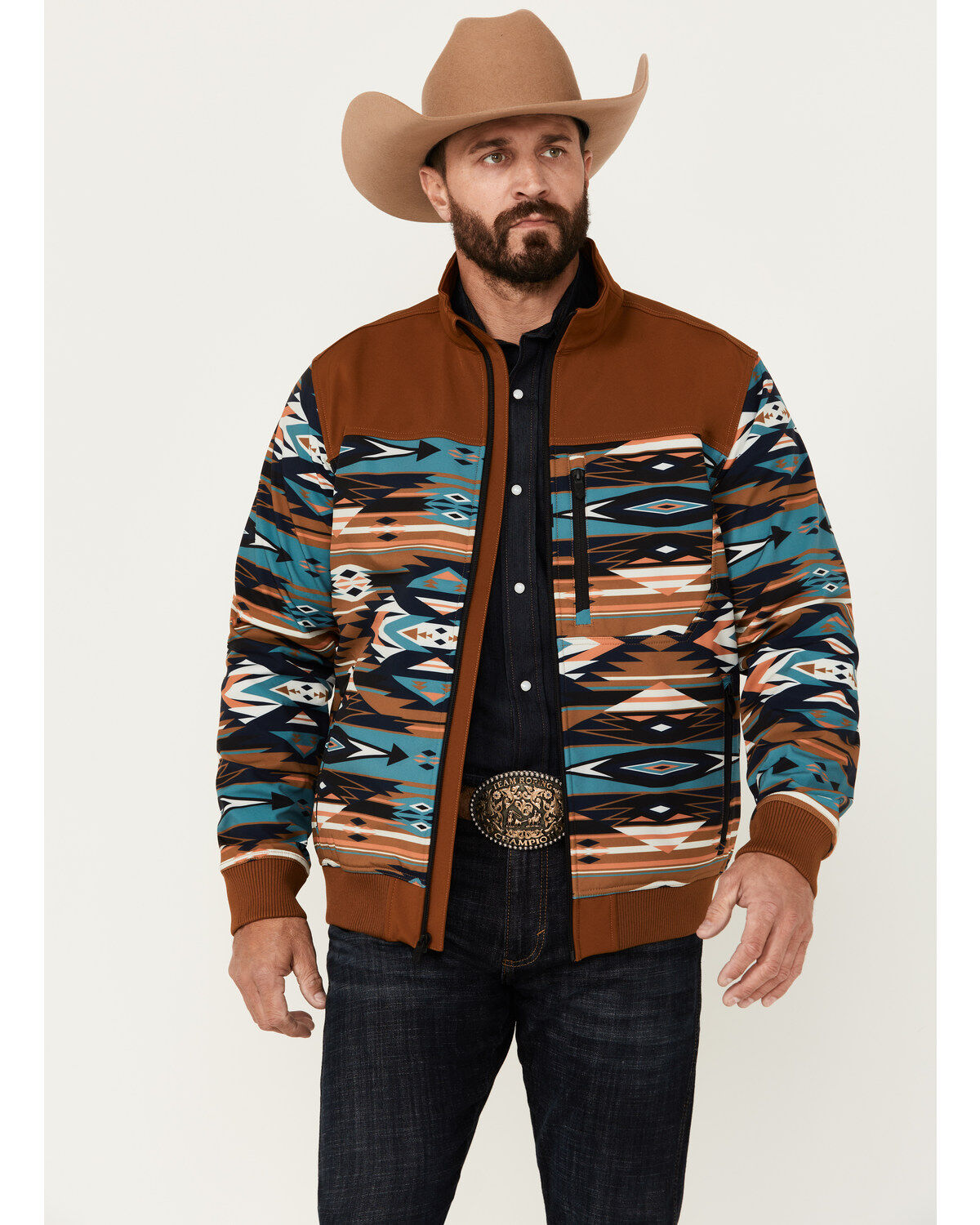 Product Name: RANK 45® Men's Southwestern Print Bomber Softshell Jacket