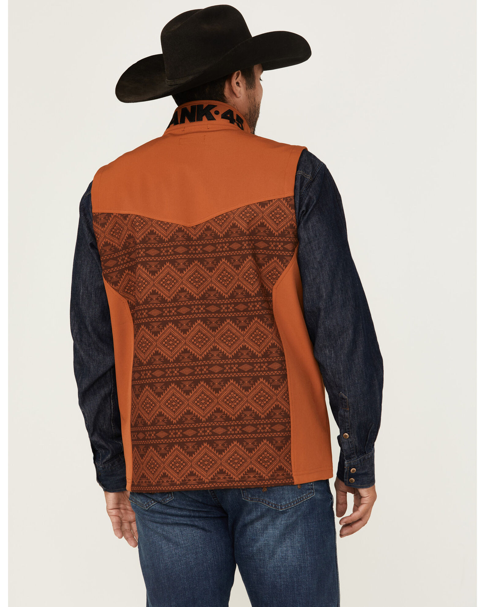 Rank 45® Mens Southwestern Print Color Block Softshell Vest Brown