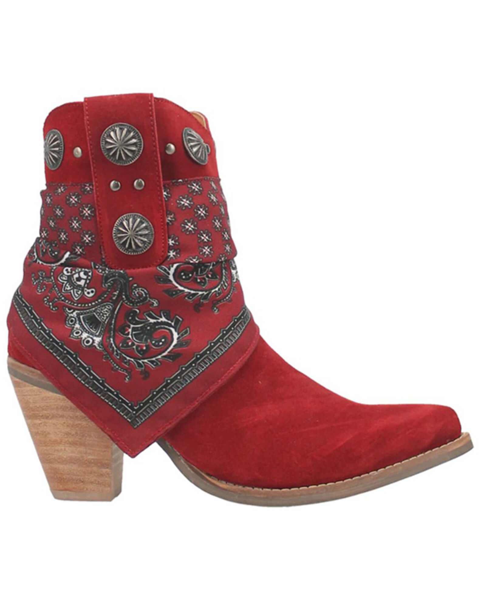 Dingo Womens Suede Bandida Western Booties Round Toe Red