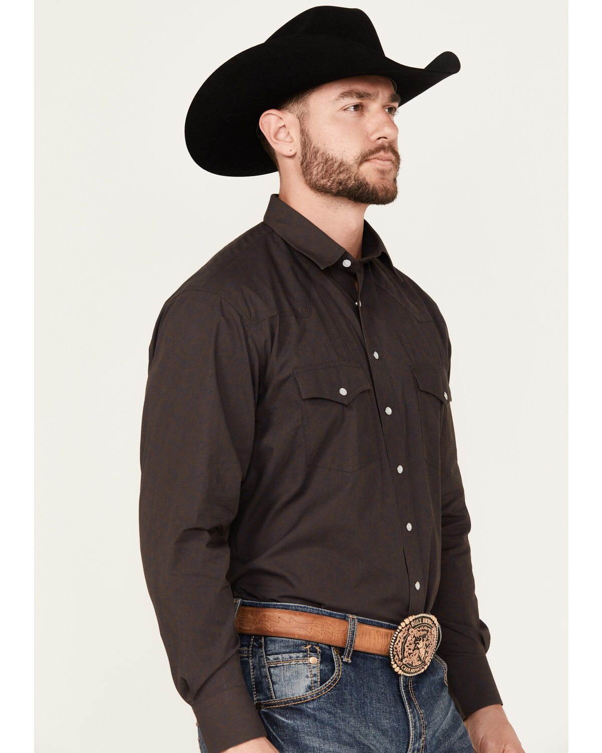 Resistol Men's Lucas Paisley Print Long Sleeve Pearl Snap Western Shirt, Dark Blue