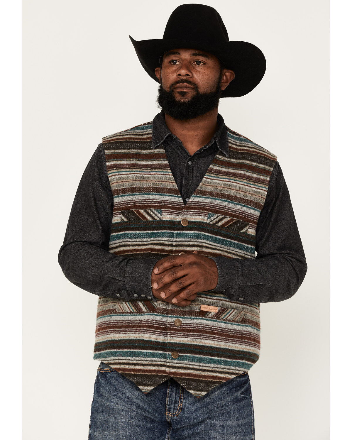 Powder River Outfitters Men's Serape Stripe Print Wool Vest, Rust Copper