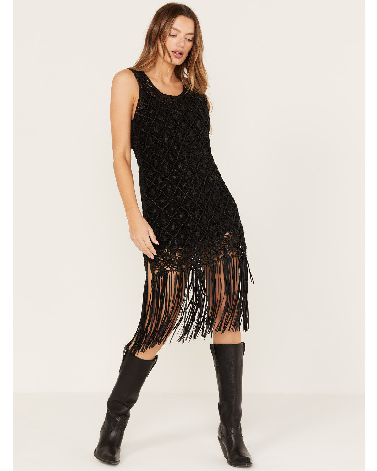 Wonderwest Women's Fringe Hem Mini Dress, Black