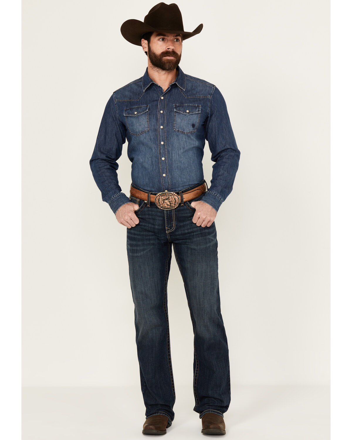 Cinch Men's Grant Dark Stonewash Relaxed Bootcut Stretch Performance Jeans,