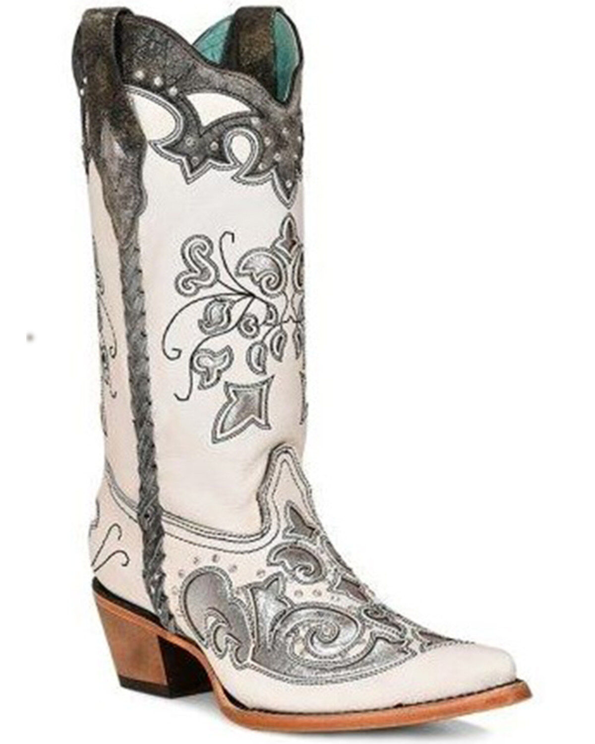 Corral Women's Floral Inlay Western Boots - Snip Toe, White