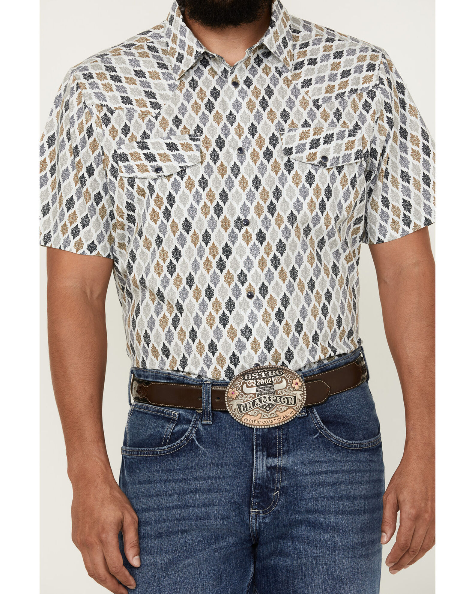 Gibson Men's Geo Print Short Sleeve Snap Western Shirt, White