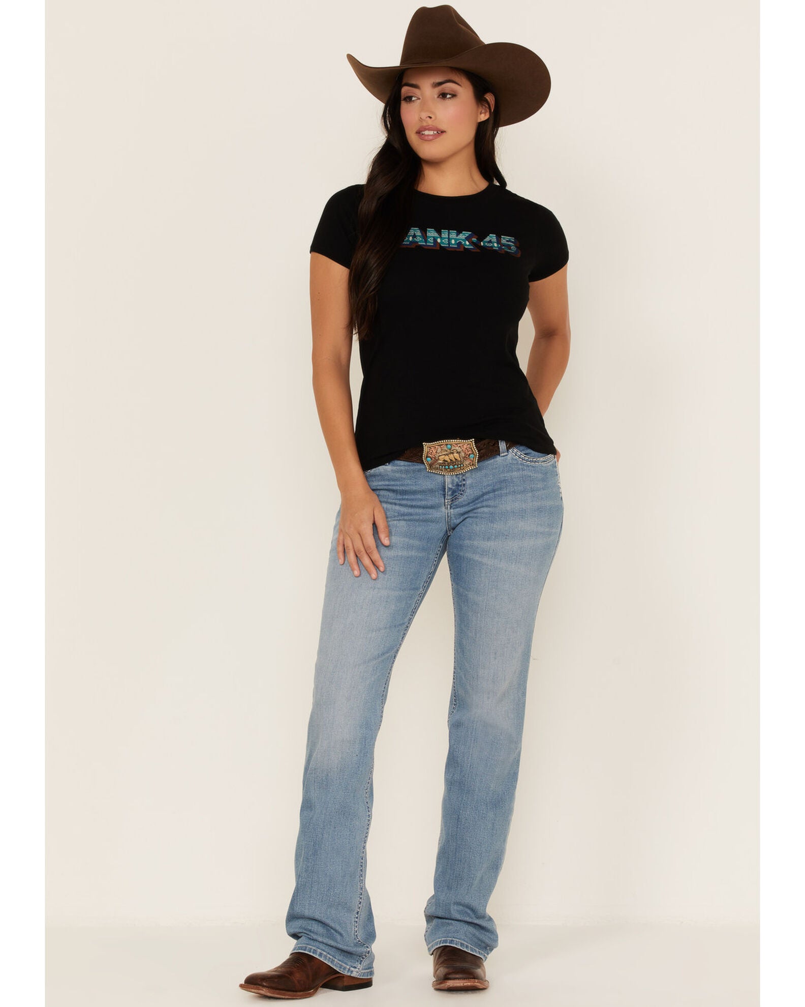 RANK 45® Women's Southwestern Serape Logo Graphic Tee, Black
