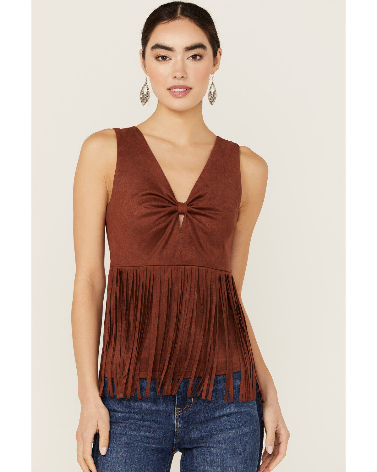 Product Name: Idyllwind Women's Pennington Faux Suede Twisted Fringe Top