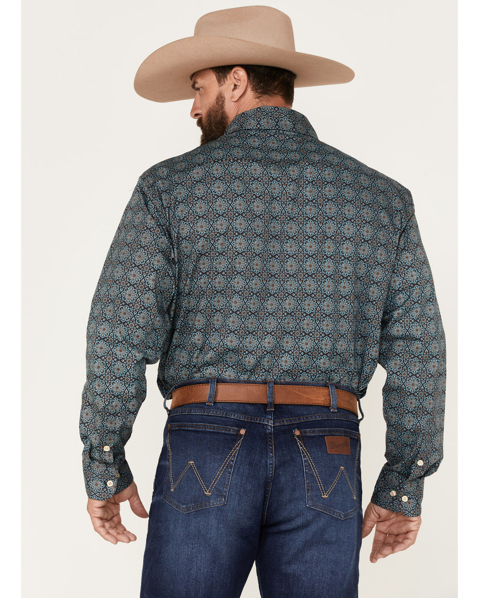 Rock And Roll Denim Mens Medallion Print Stretch Long Sleeve Button Down