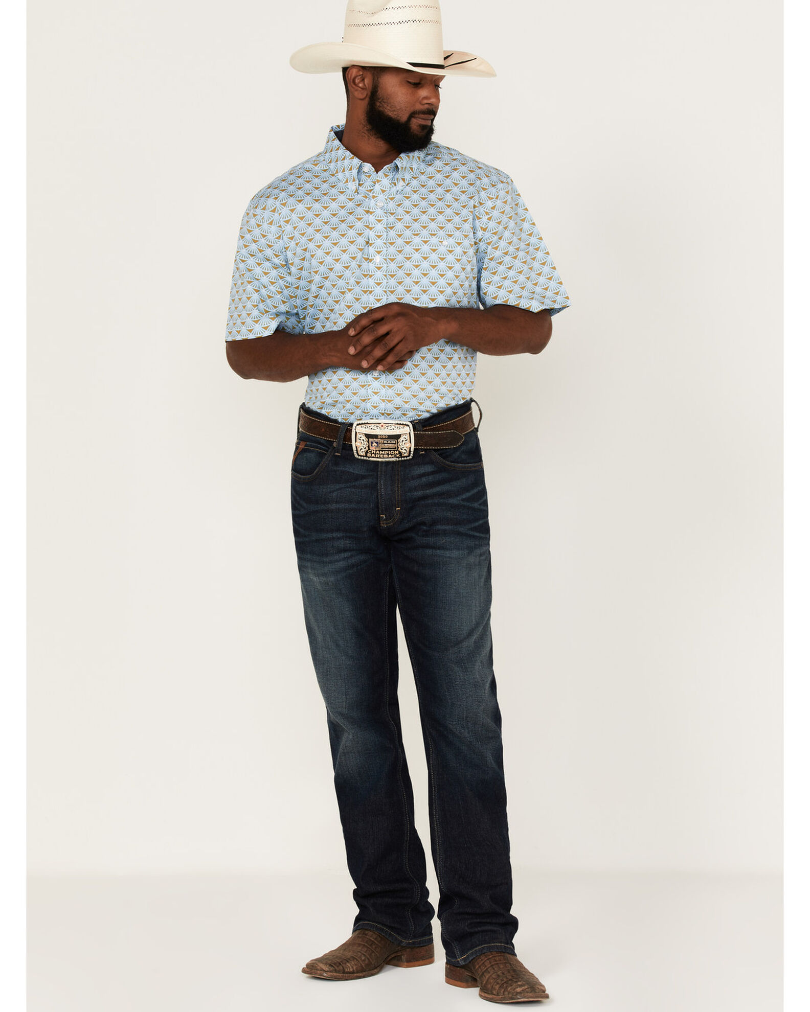 RANK 45® Men's Arena Allover Print Short Sleeve Button-Down Western ...