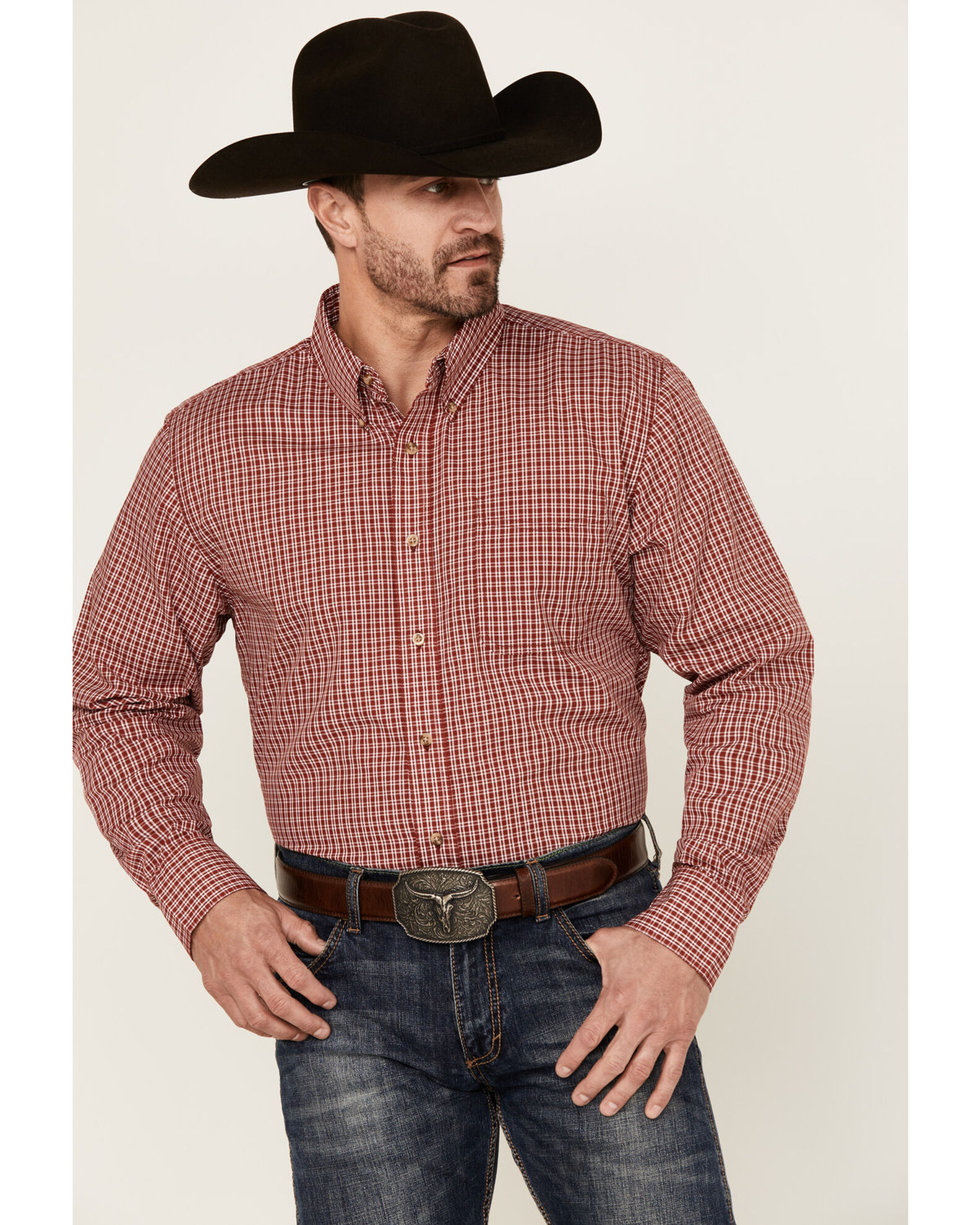 Wrangler Riata Mens Assorted Plaid Print Long Sleeve Button Down