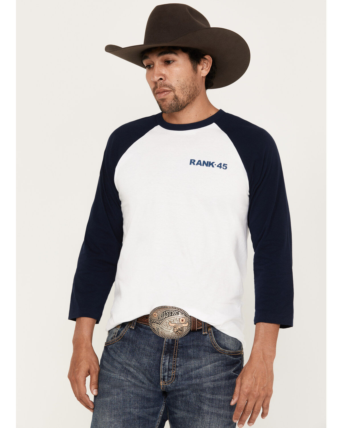 RANK 45® Men's Raglan 3/4 Sleeve Graphic T-Shirt, White