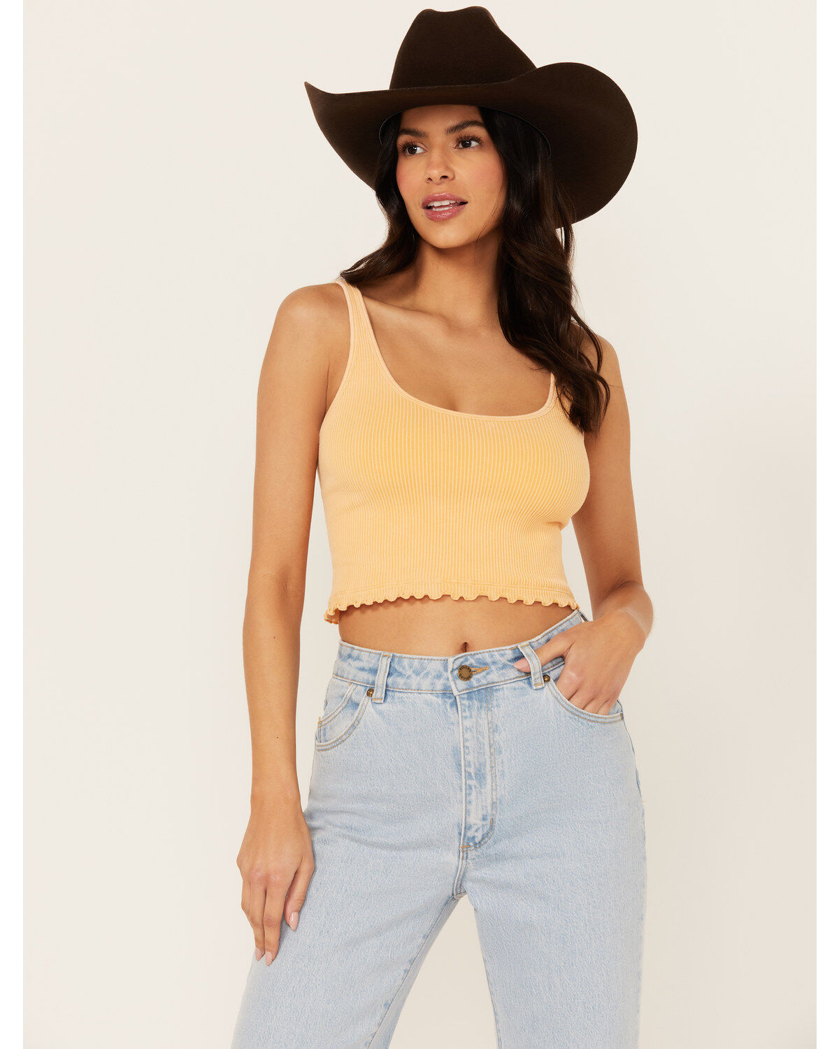 Fornia Women's Ribbed Lettuce Edge Brami, Yellow