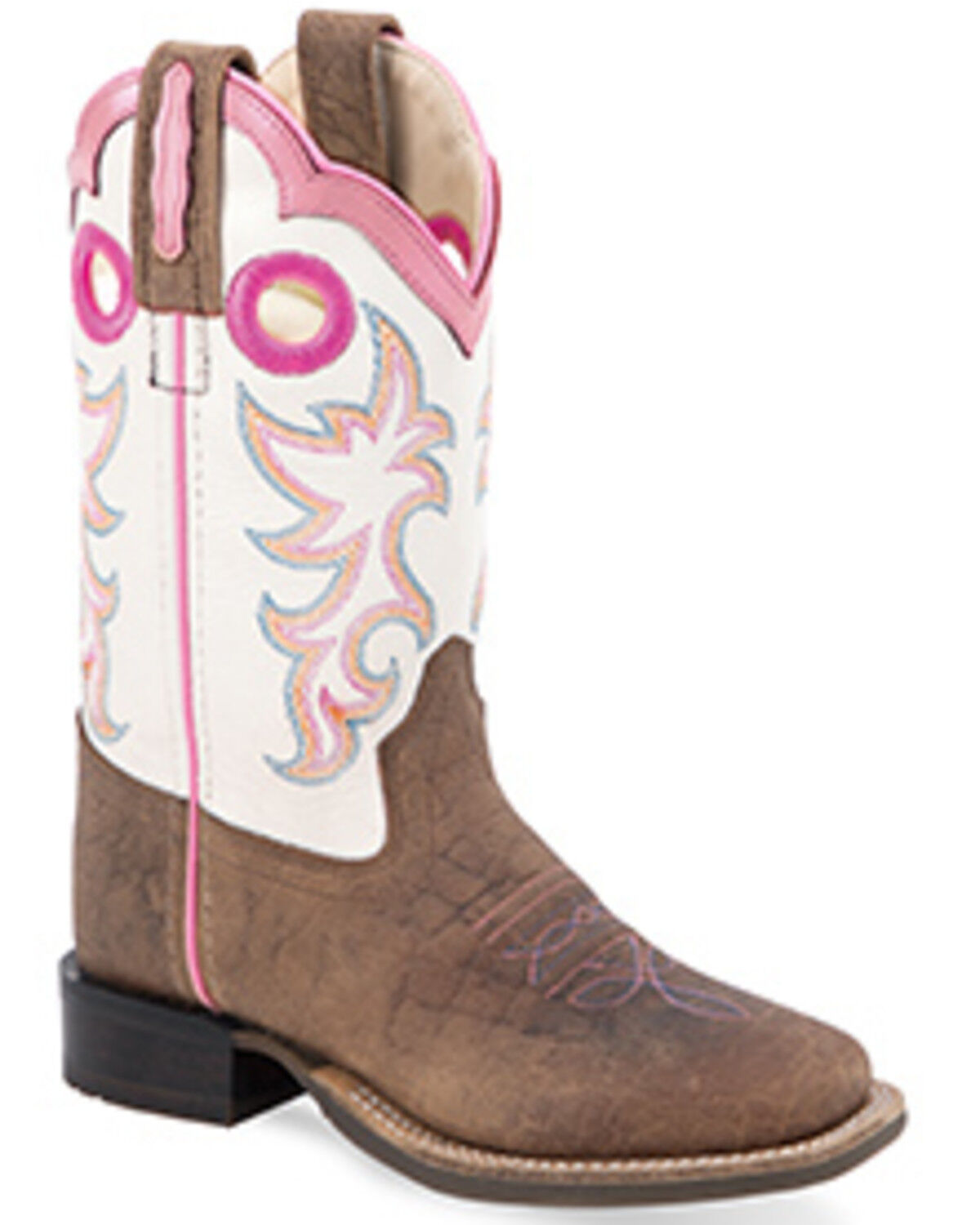 Old West Girls' Western Boots - Broad Square Toe, White