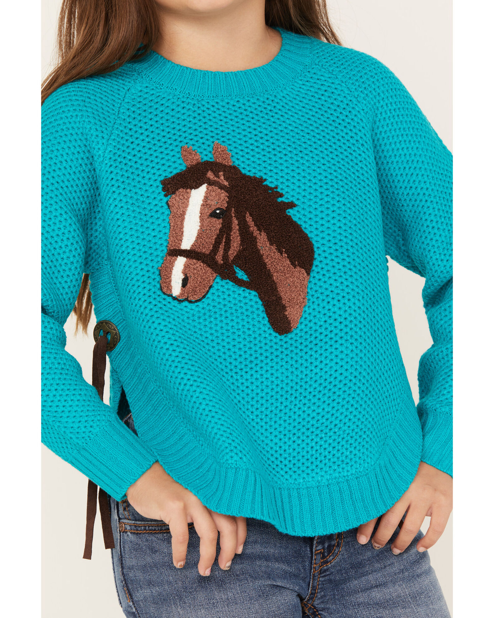 Cotton & Rye Girls' Horse Graphic Sweater, Turquoise