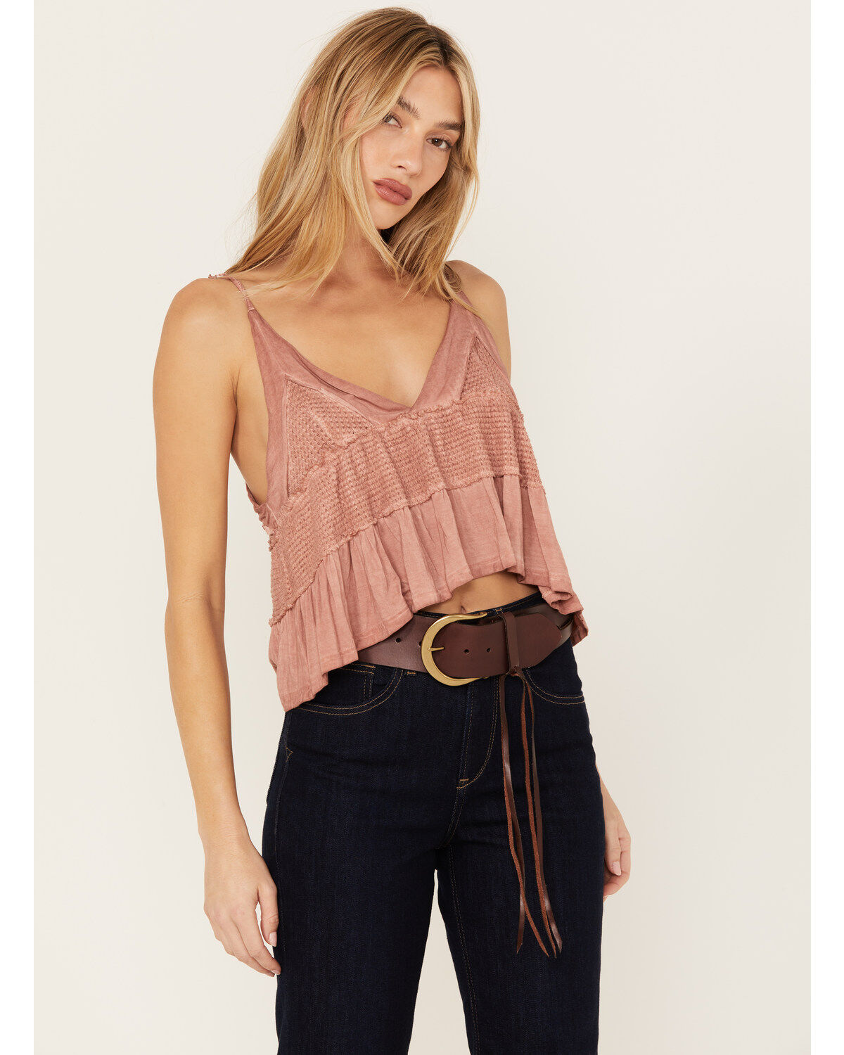 POL Women's V Neck Tiered Tank Top, Pink, hi-res