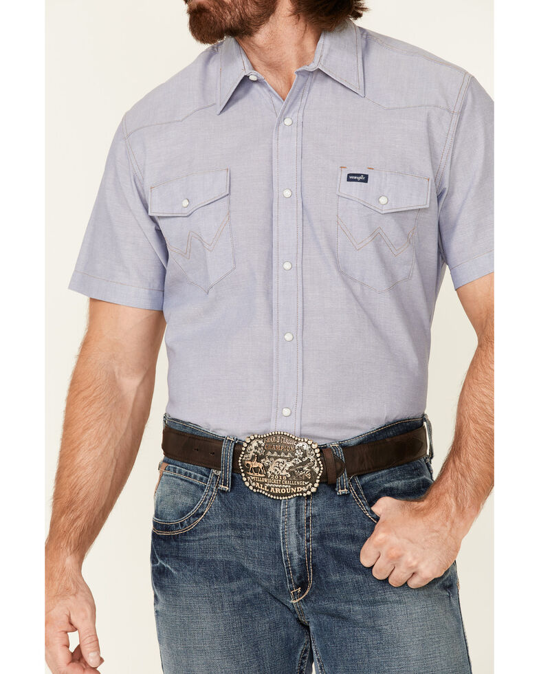 Wrangler Men's Solid Chambray Short Sleeve Work Shirt | Boot Barn