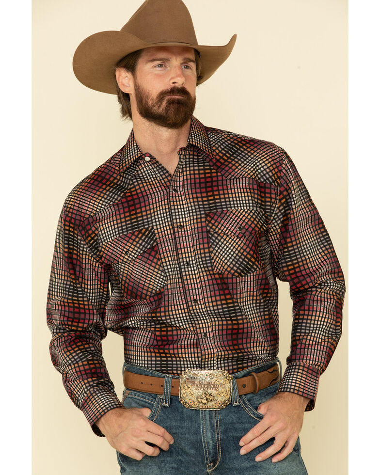 Resistol Mens Multi Chestnut Check Plaid Long Sleeve Western Shirt