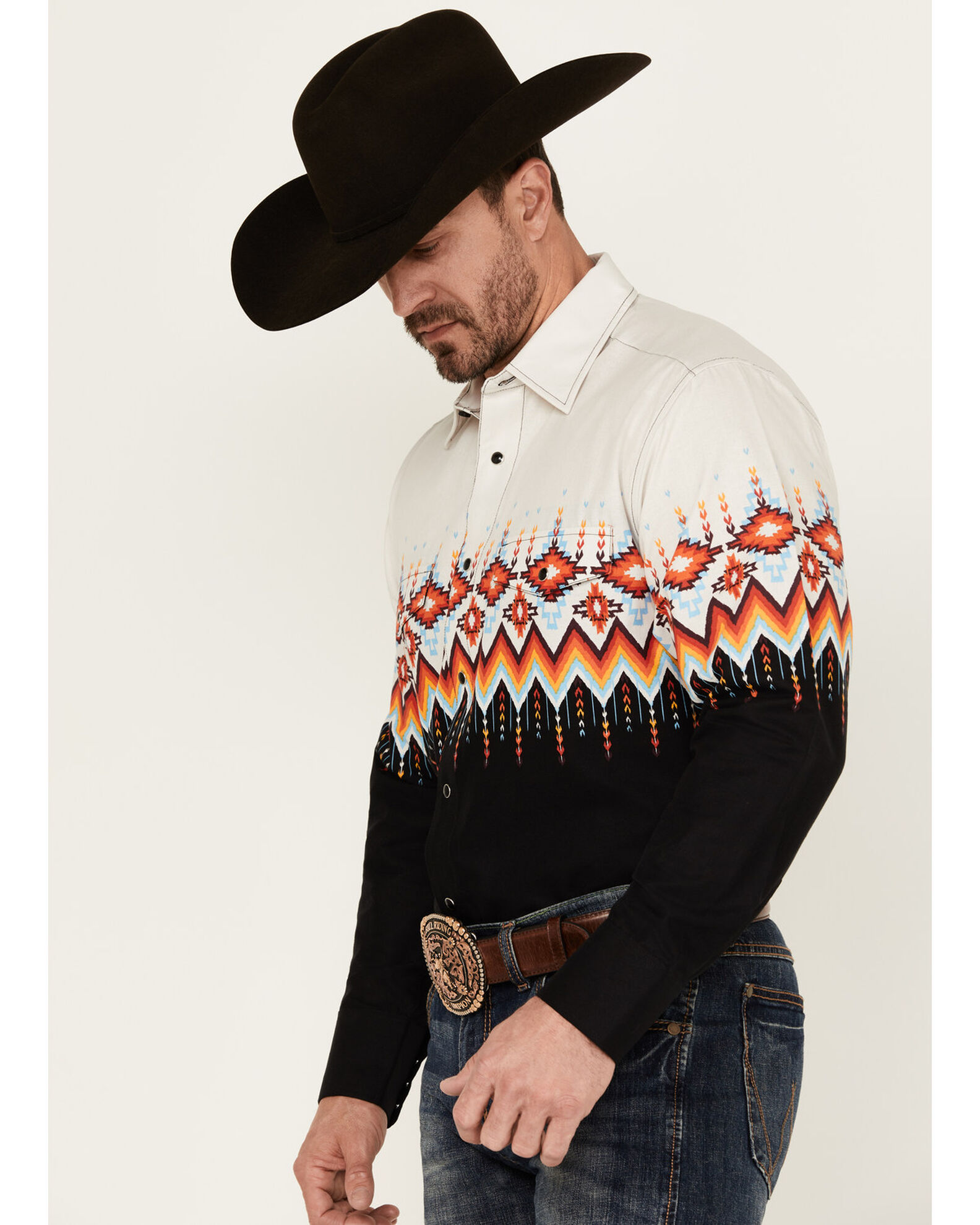 Product Name Panhandle Mens Southwestern Border Print Long Sleeve