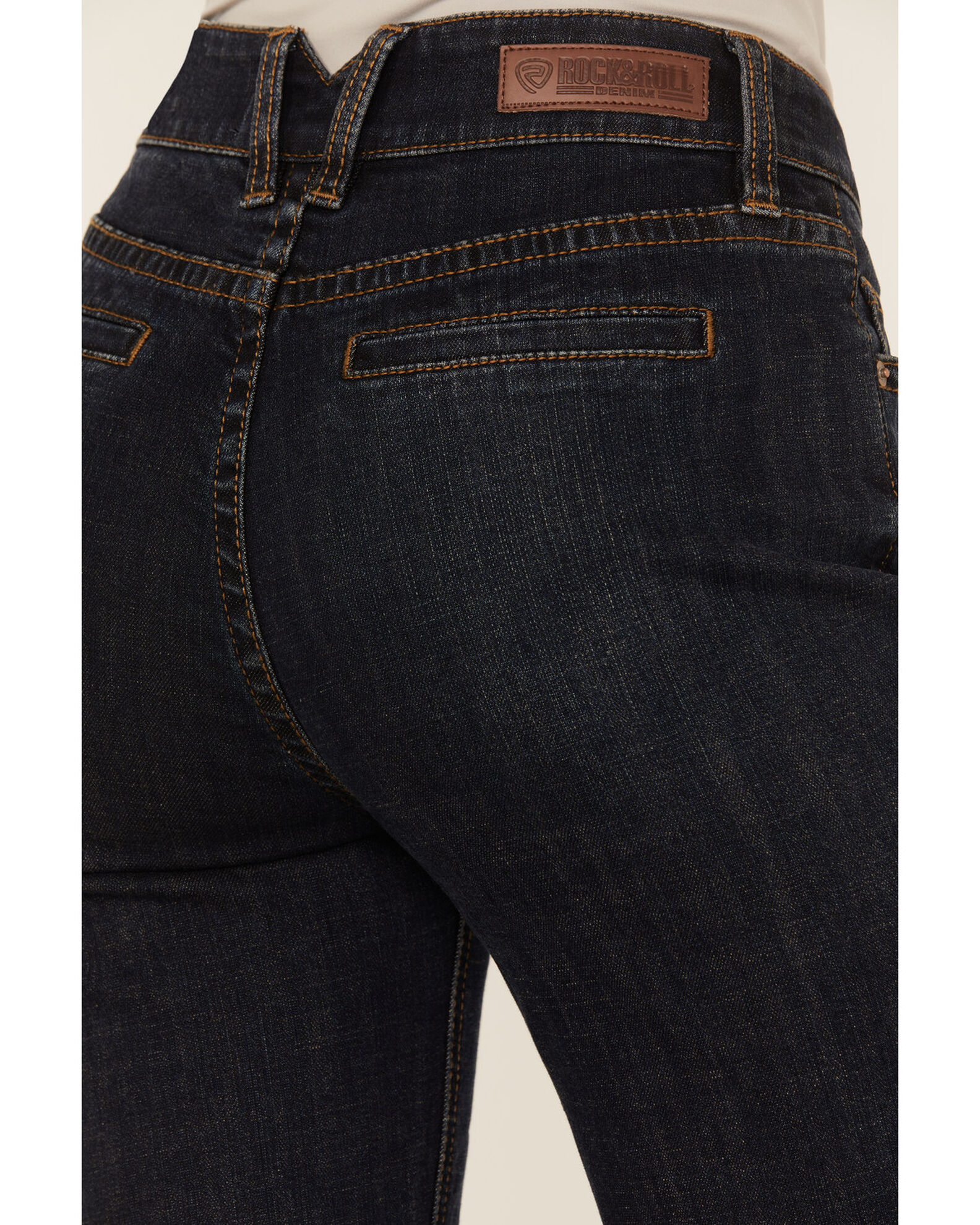Rock And Roll Denim Womens Dark Wash High Rise Raw Denim Trouser Jeans