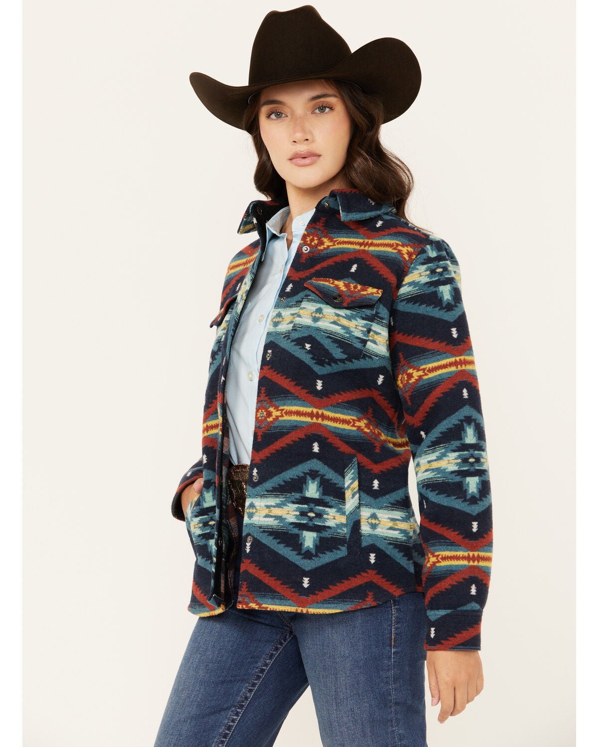 Panhandle Women's Southwestern Print Wool Jacket, Navy