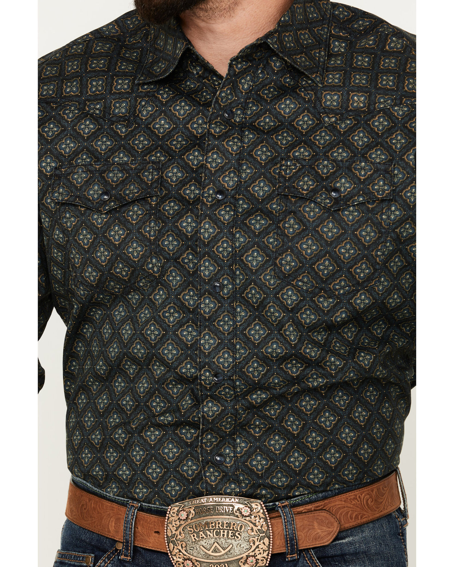 Wrangler Retro Mens Premium Medallion Print Long Sleeve Snap Western