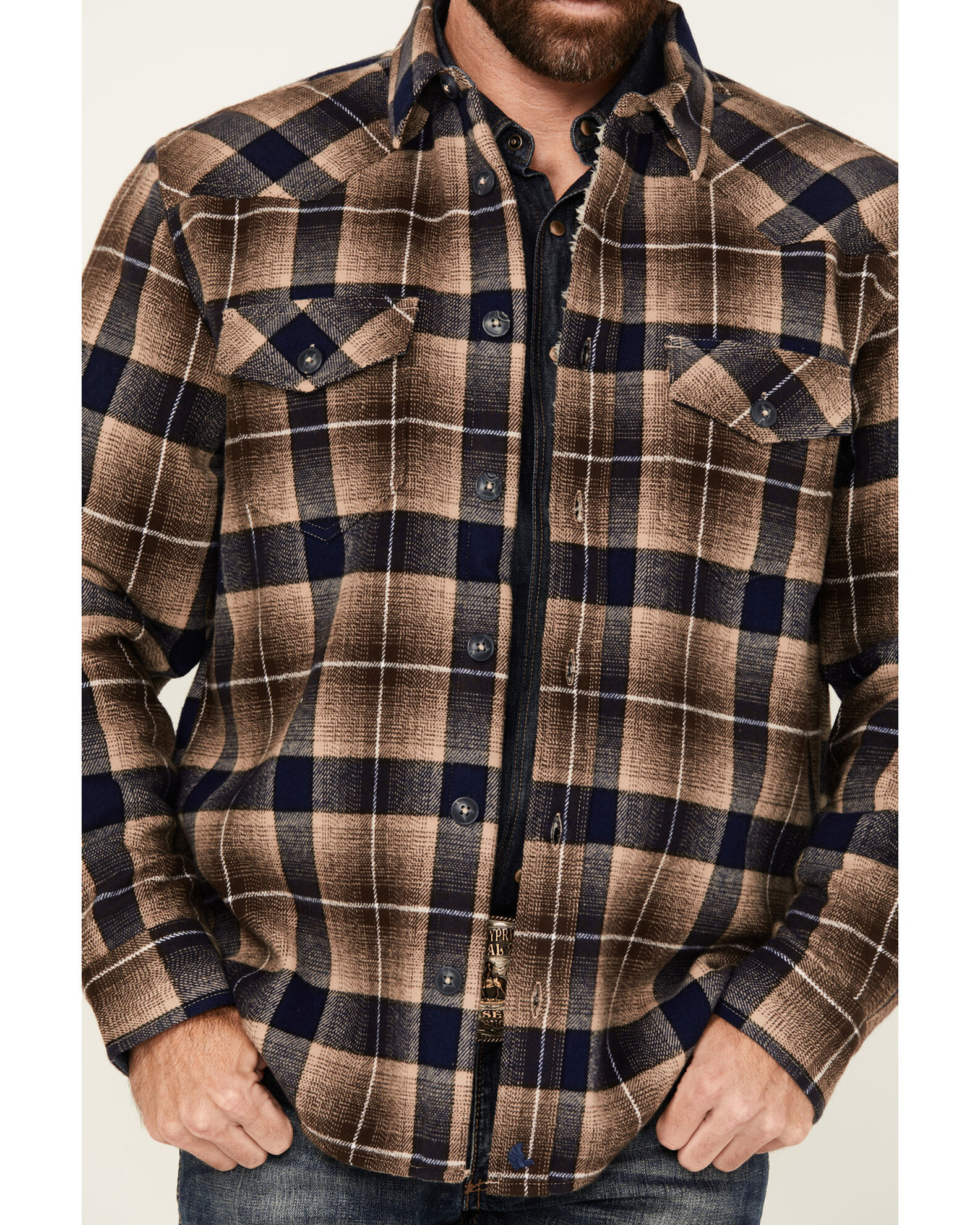 Cody James Mens Barrett Plaid Print Sherpa Lined Button Down Jacket Blue