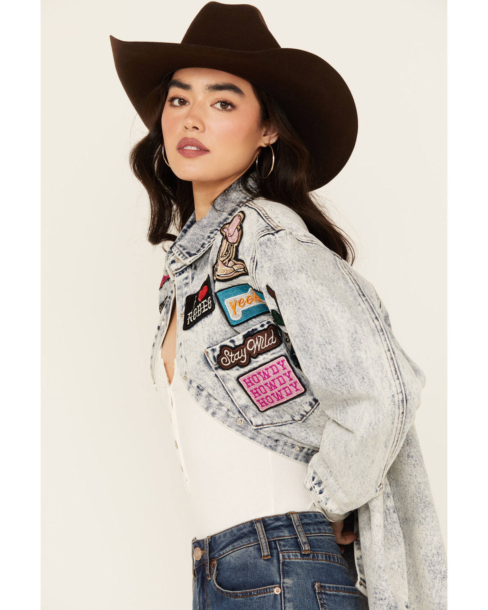 Product Name: Blue B Women's Western Patchwork Snap Denim Shacket