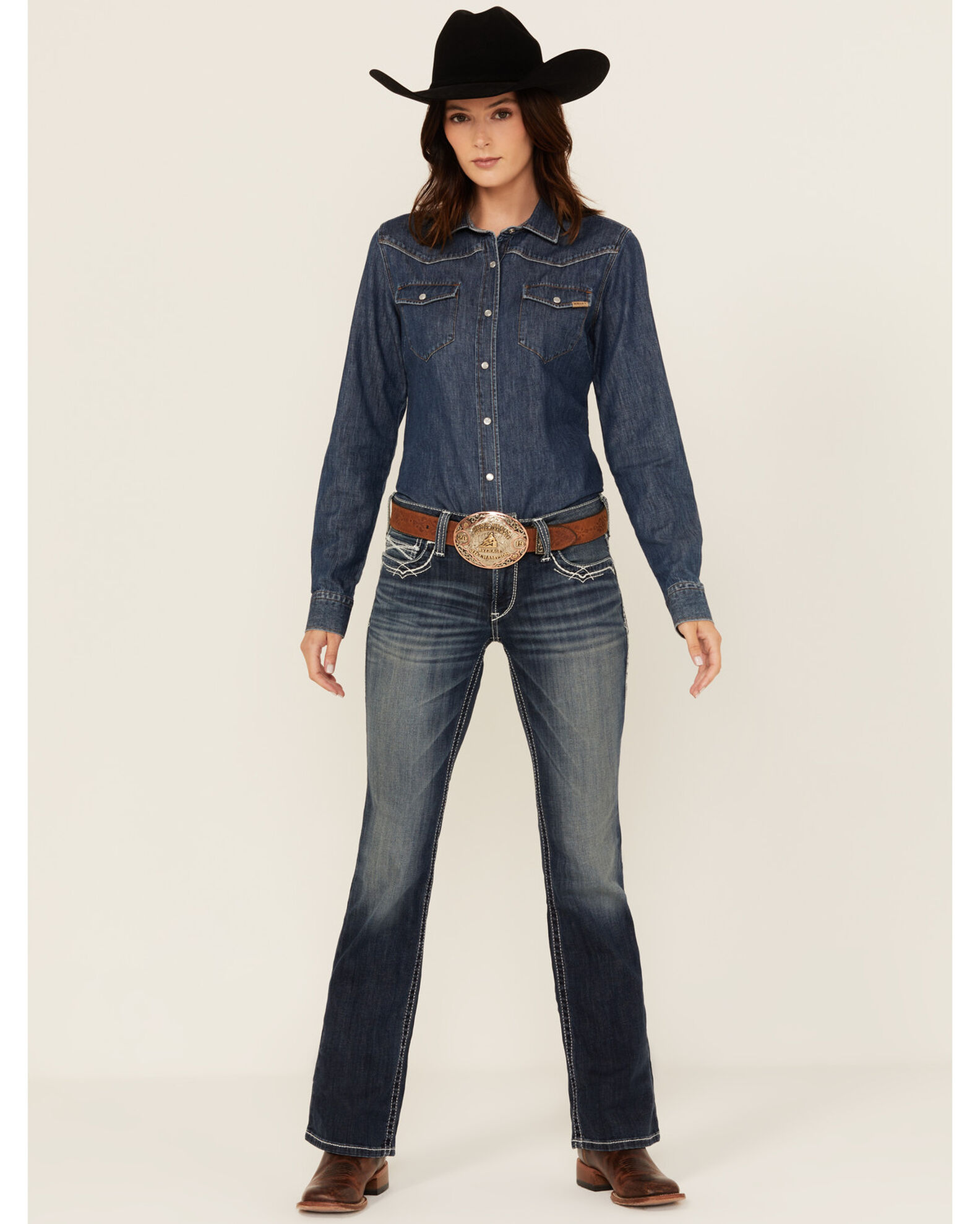 Ariat Women's Mid Rise Boot Cut Real Riding Jeans, Indigo