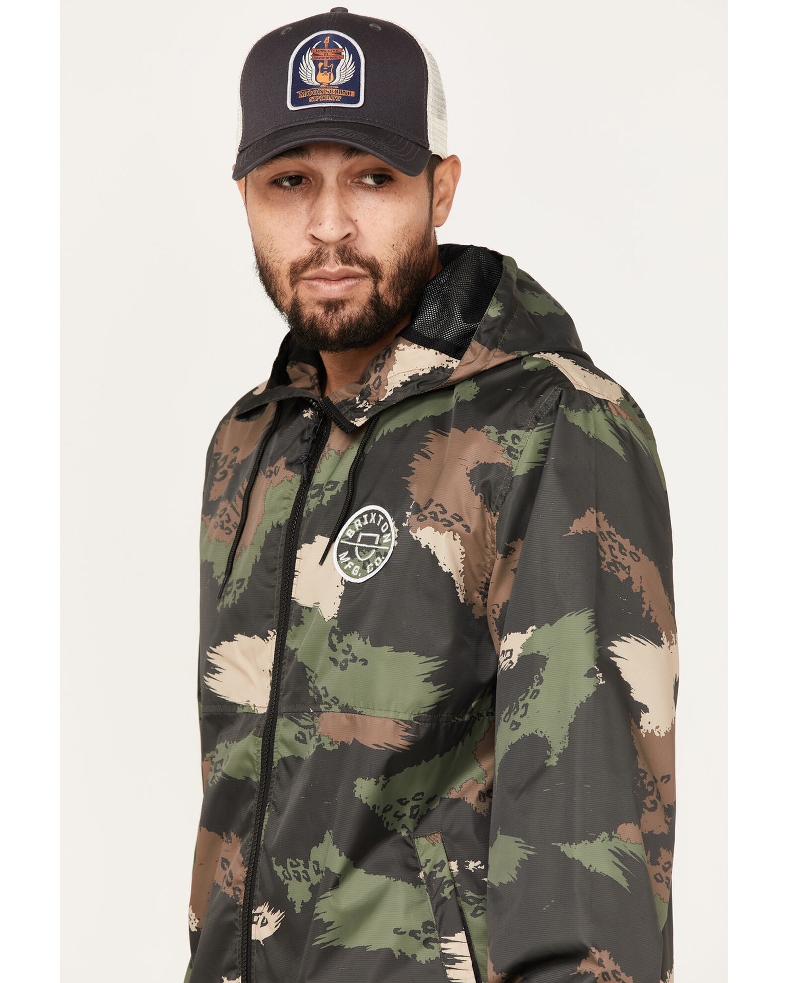 Brixton Men's Camo Print Claxton Crest Logo Graphic Hooded Zip Jacket ...