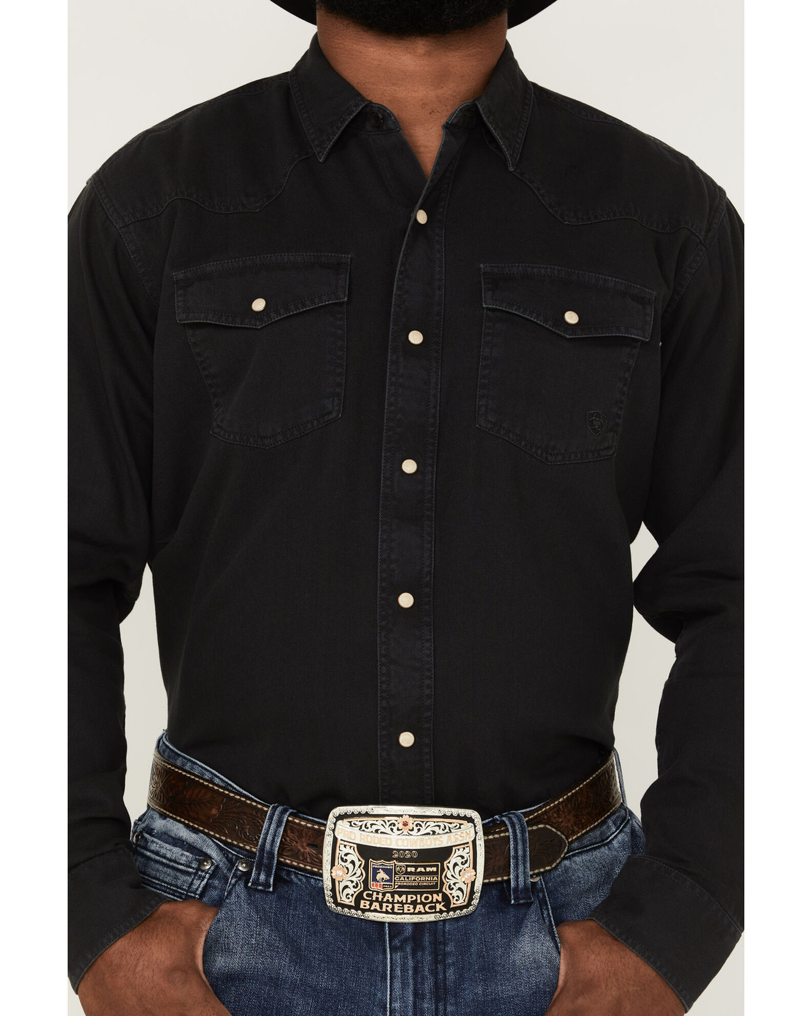 Ariat Men's Jurlington Retro Solid Pearl Snap Western Shirt, Charcoal