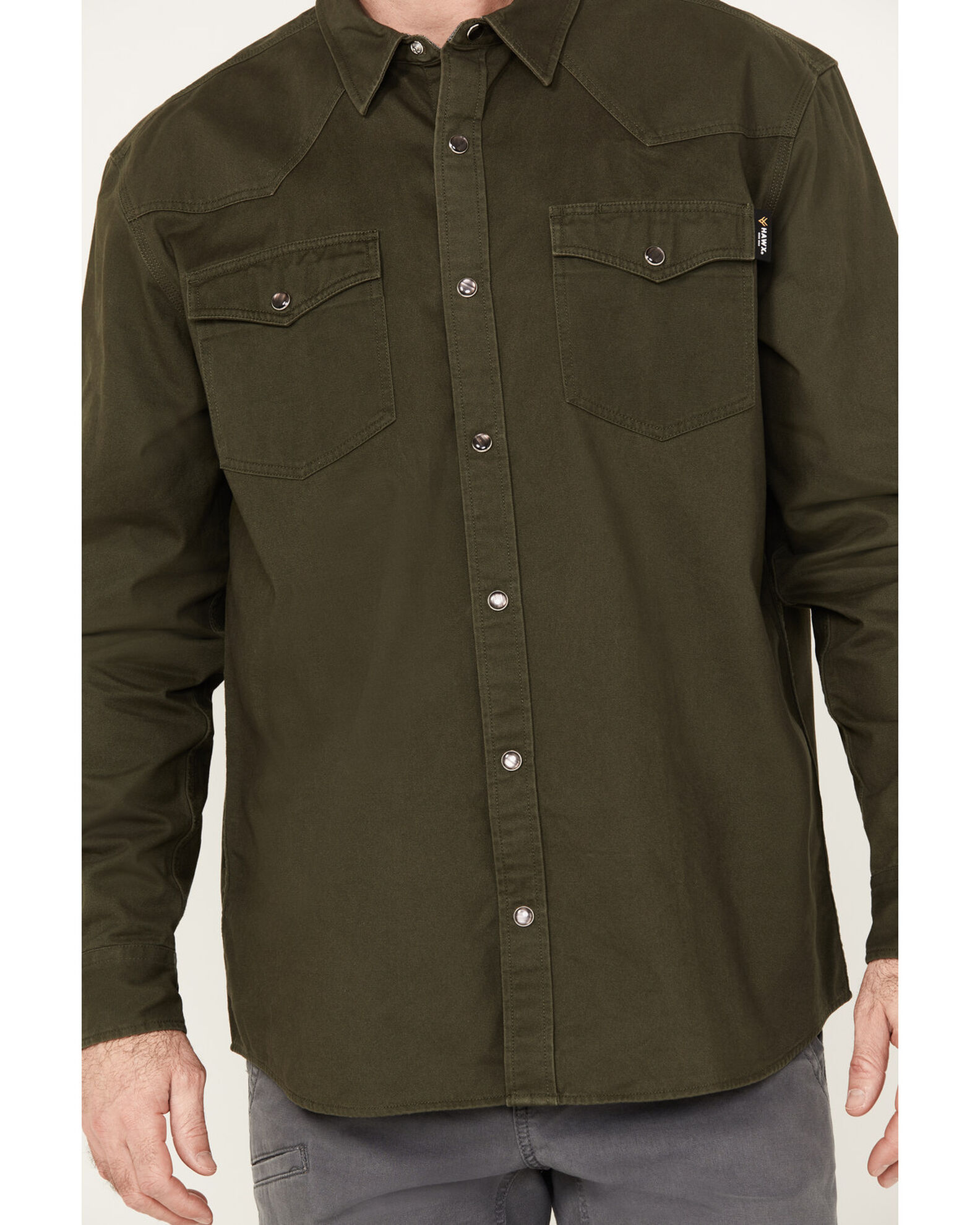 Hawx Men's Long Sleeve Snap Work Shirt, Olive