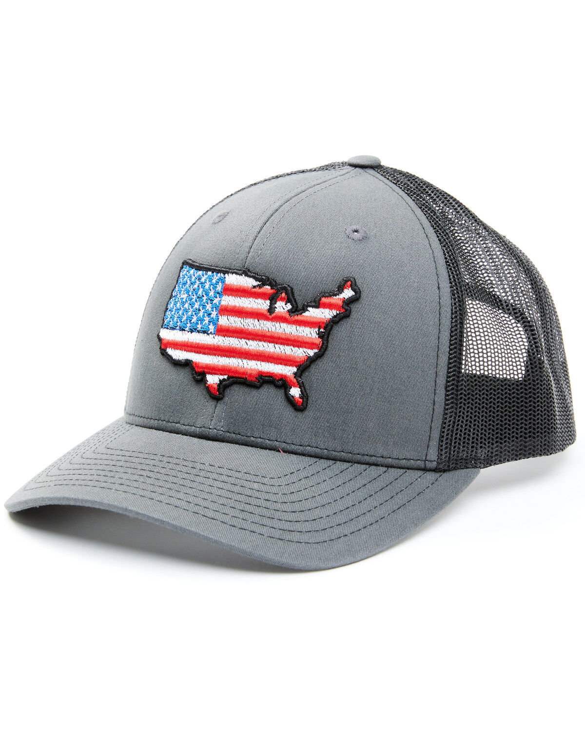 Oil Field Hats Men's Gray & Black American Flag US Patch Mesh-Back Ball ...