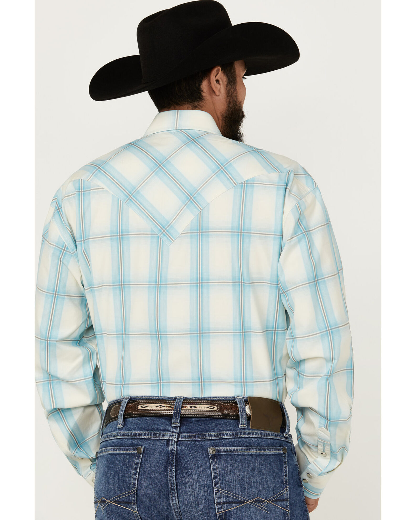 Stetson Men's Plaid Print Long Sleeve Pearl Snap Western Shirt, Turquoise