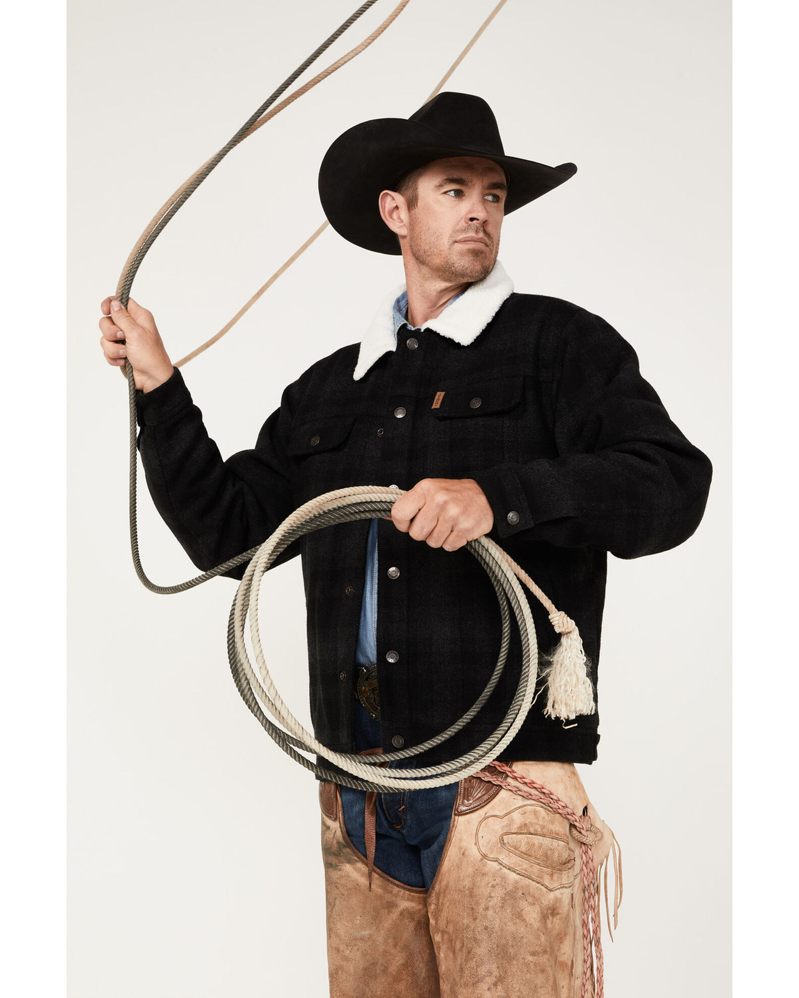 Cinch Men's Solid Sherpa-Lined CC Snap Wool Trucker Jacket, Black