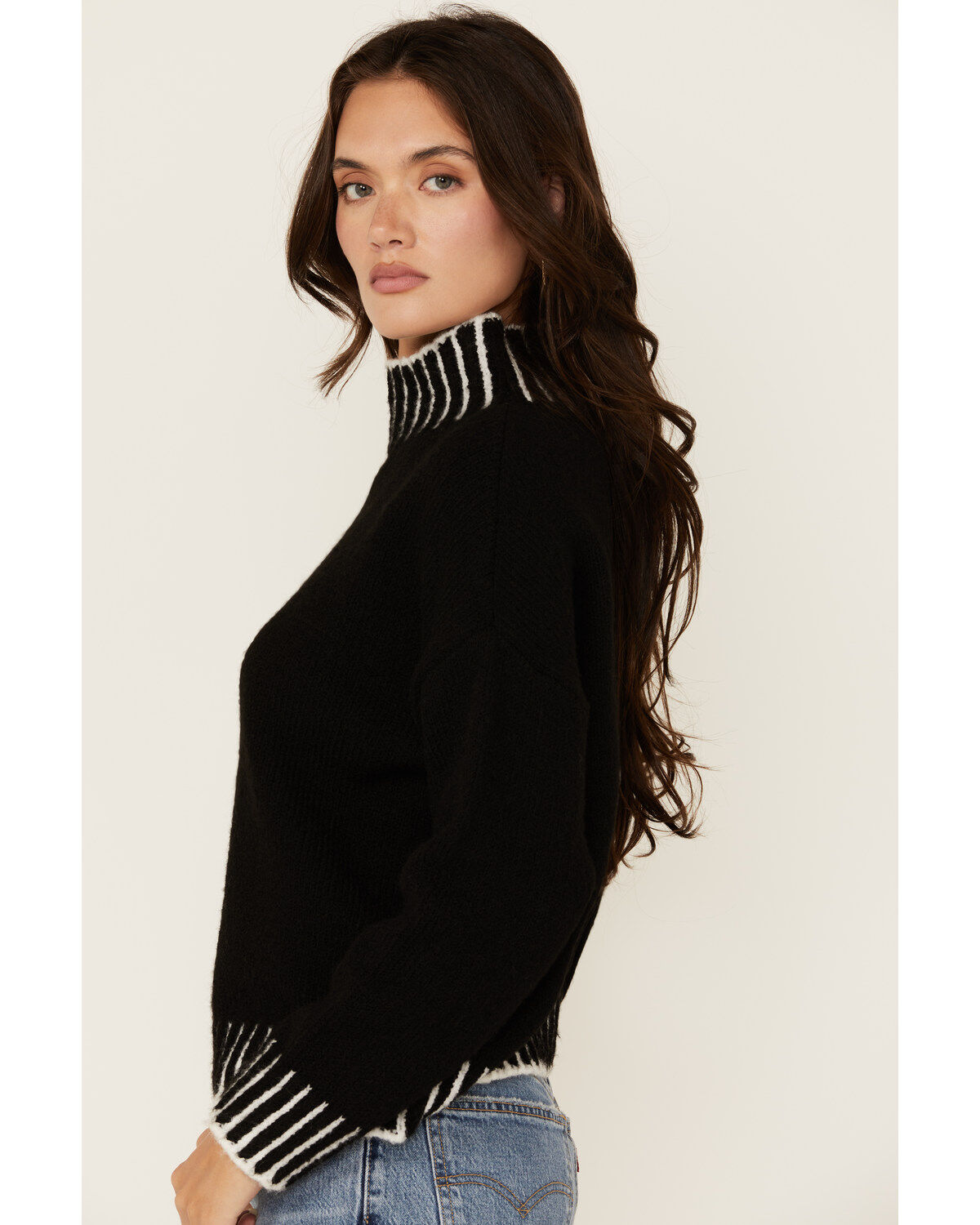 Revel Women's Whip Stitch Turtleneck Sweater, Black