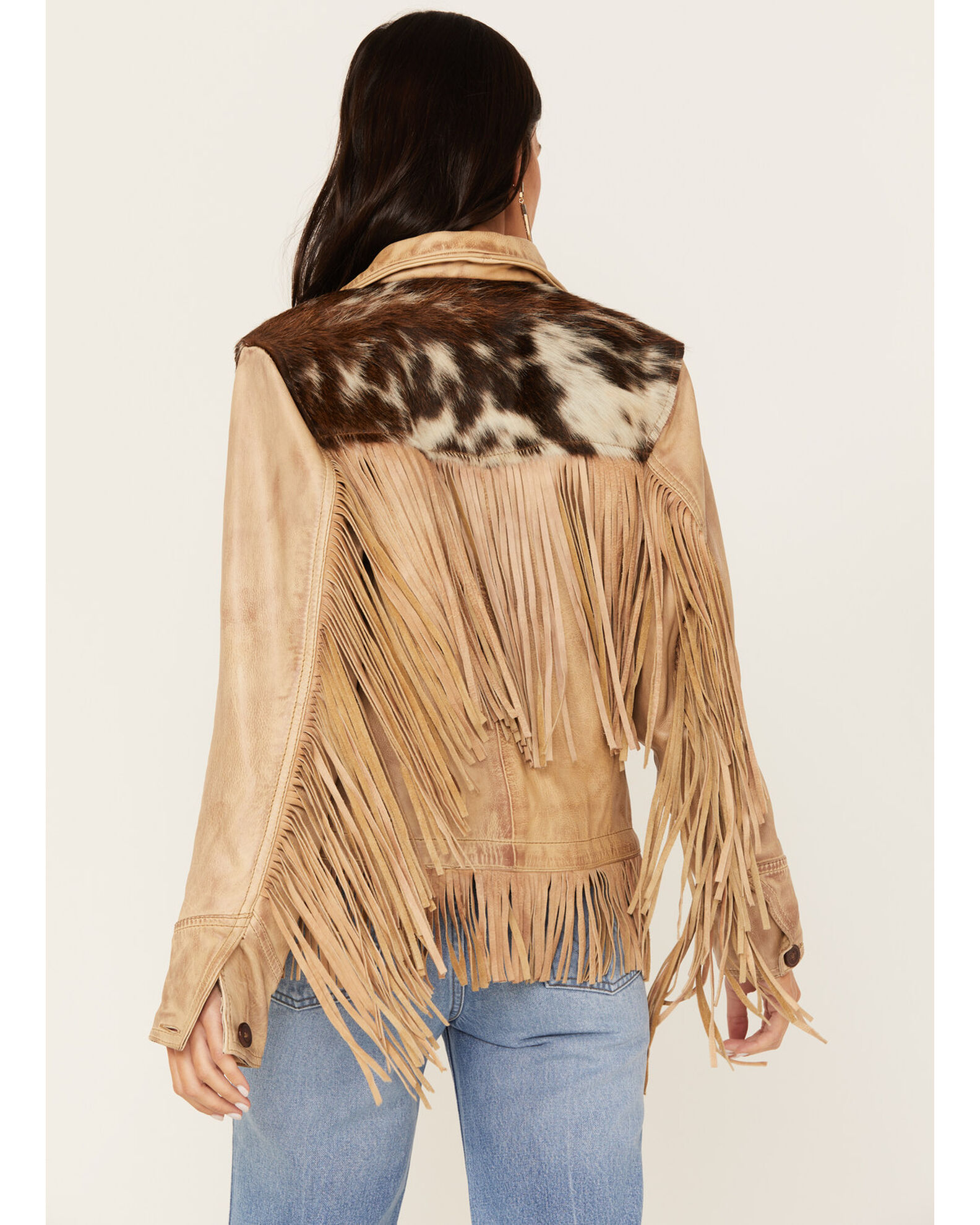 STS Ranchwear Women's Cowhide Frontier Fringe Jacket, Tan