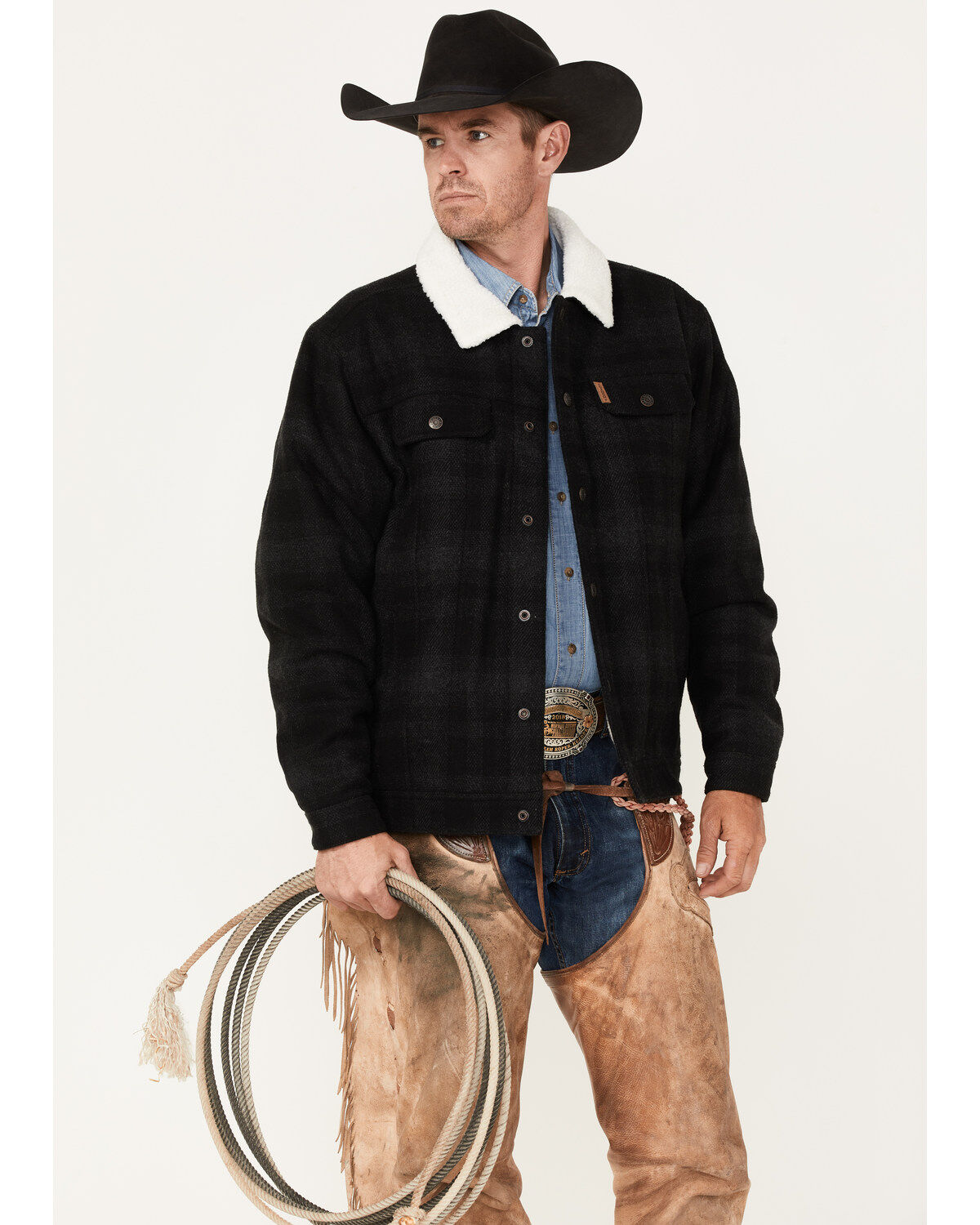 Product Name: Cinch Men's Solid Sherpa-Lined CC Snap Wool Trucker Jacket