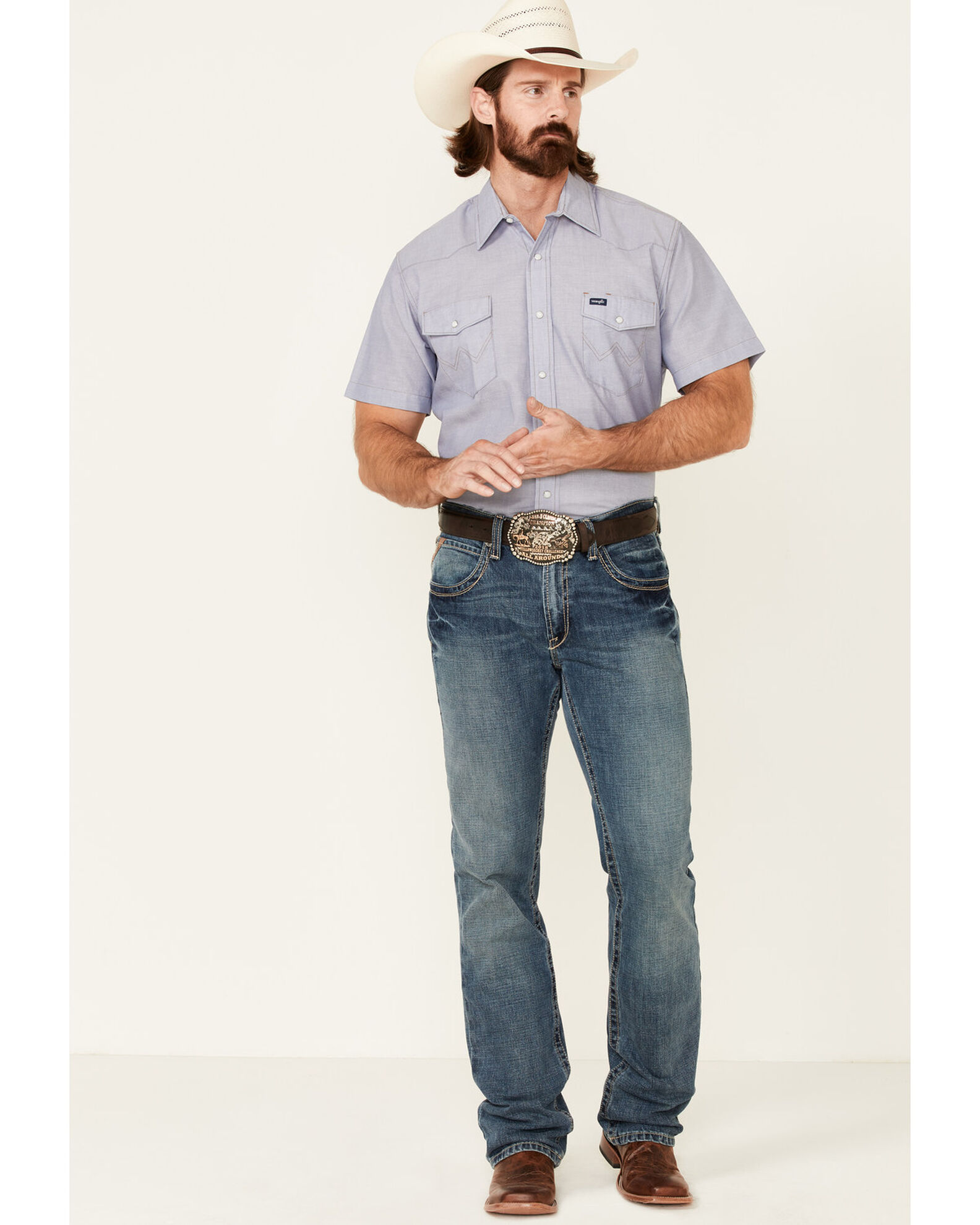 Wrangler Men's Solid Chambray Short Sleeve Work Shirt , Chambray